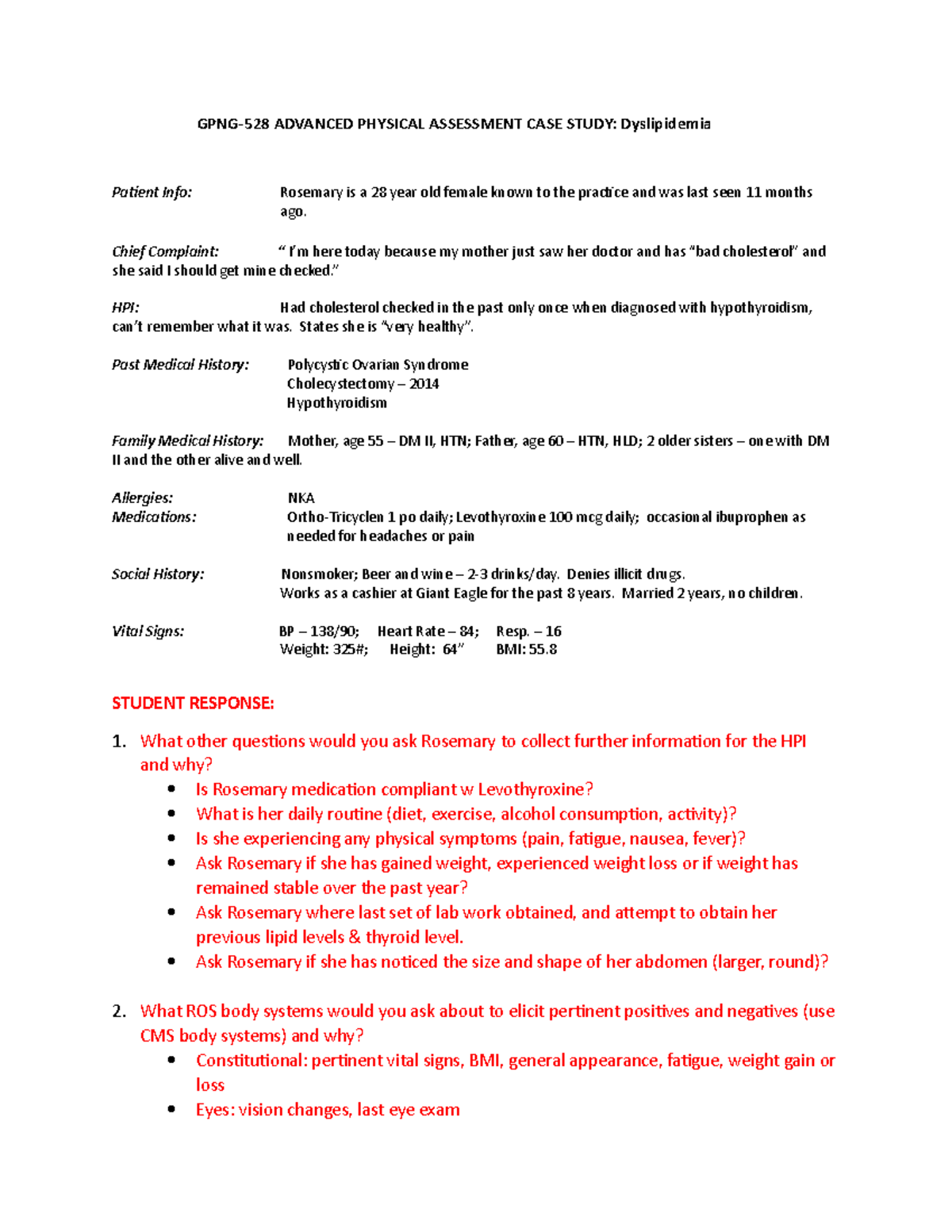Radford-Cole Dyslipidemia - GPNG-528 ADVANCED PHYSICAL ASSESSMENT CASE ...