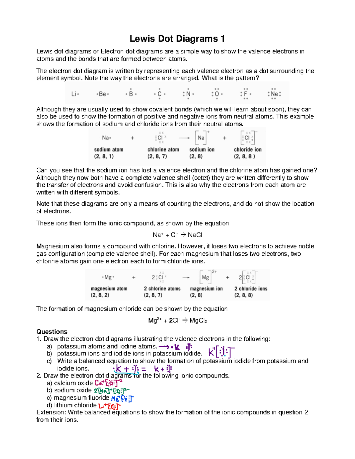 Lewis Dot Diagrams 1 - module 1 chemistry year 11 - Lewis Dot Diagrams ...