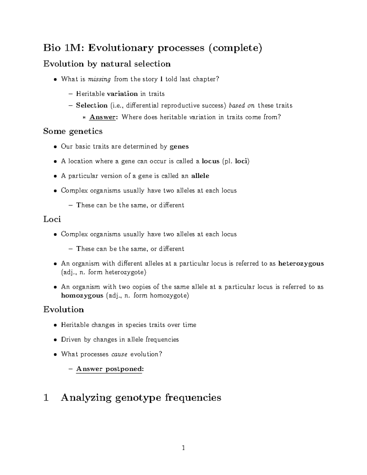 Processes - class note with answer - Bio 1M: Evolutionary processes ...