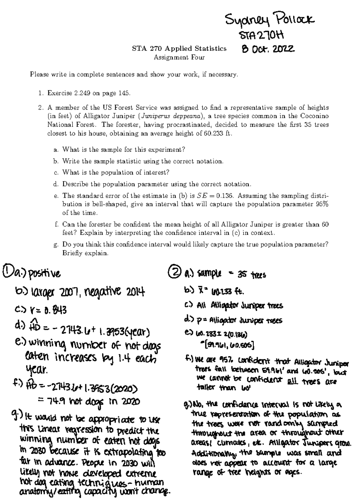 Written HW #4 - Homework assignments. Unique problems, as well as ...