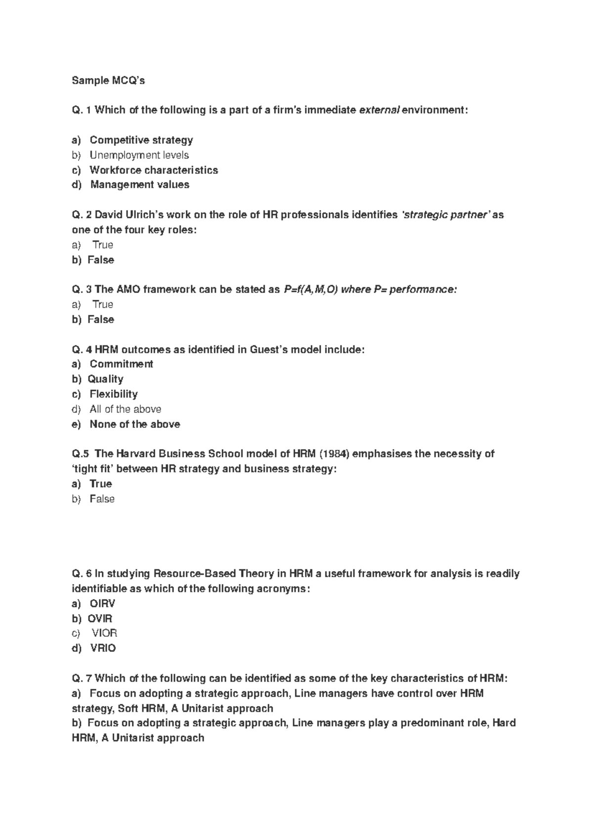 Sample MCQ - HRM - aaaaaaaaaaaaaaa - Sample Q. 1 Which of the following ...