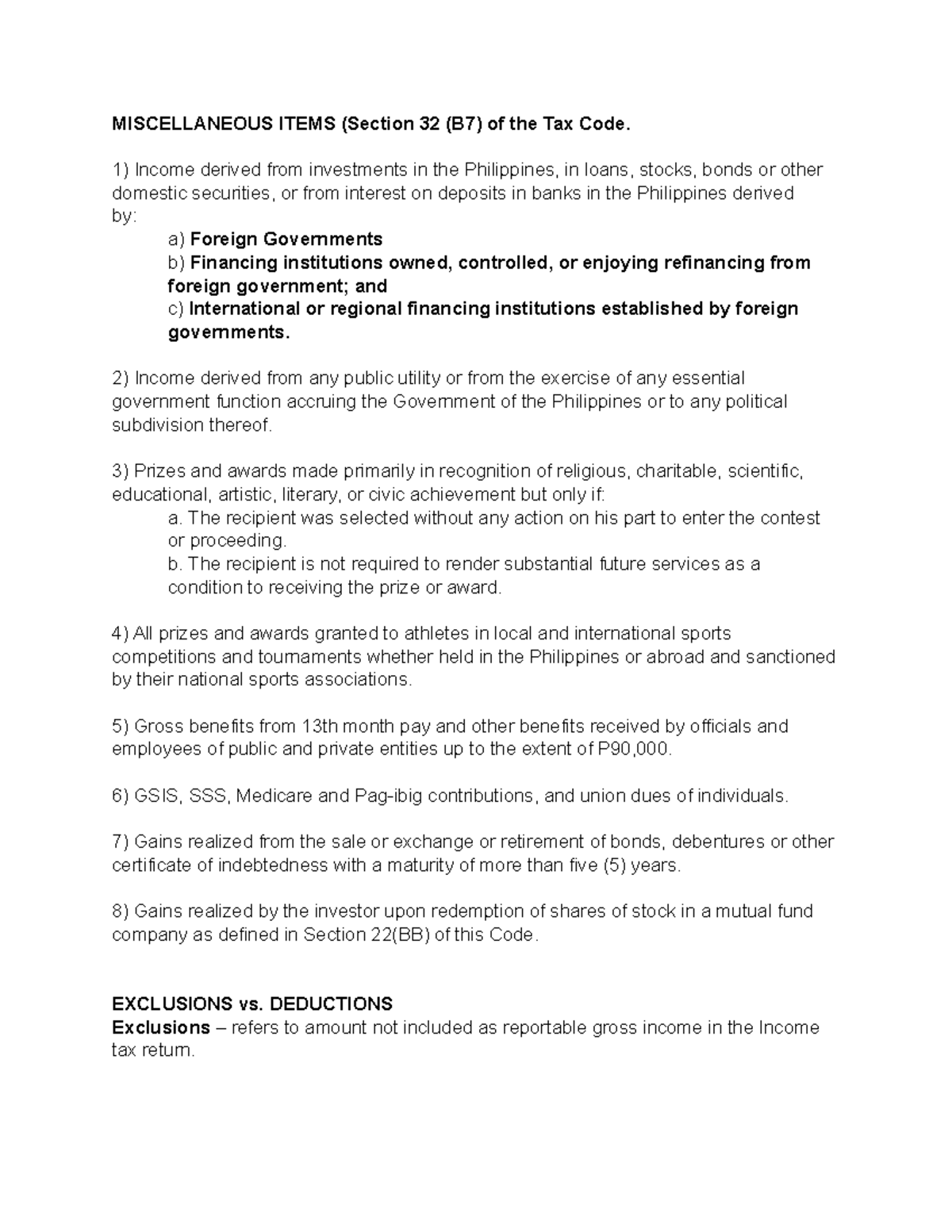 Miscellaneous Items - Notes - MISCELLANEOUS ITEMS (Section 32 (B7) of ...