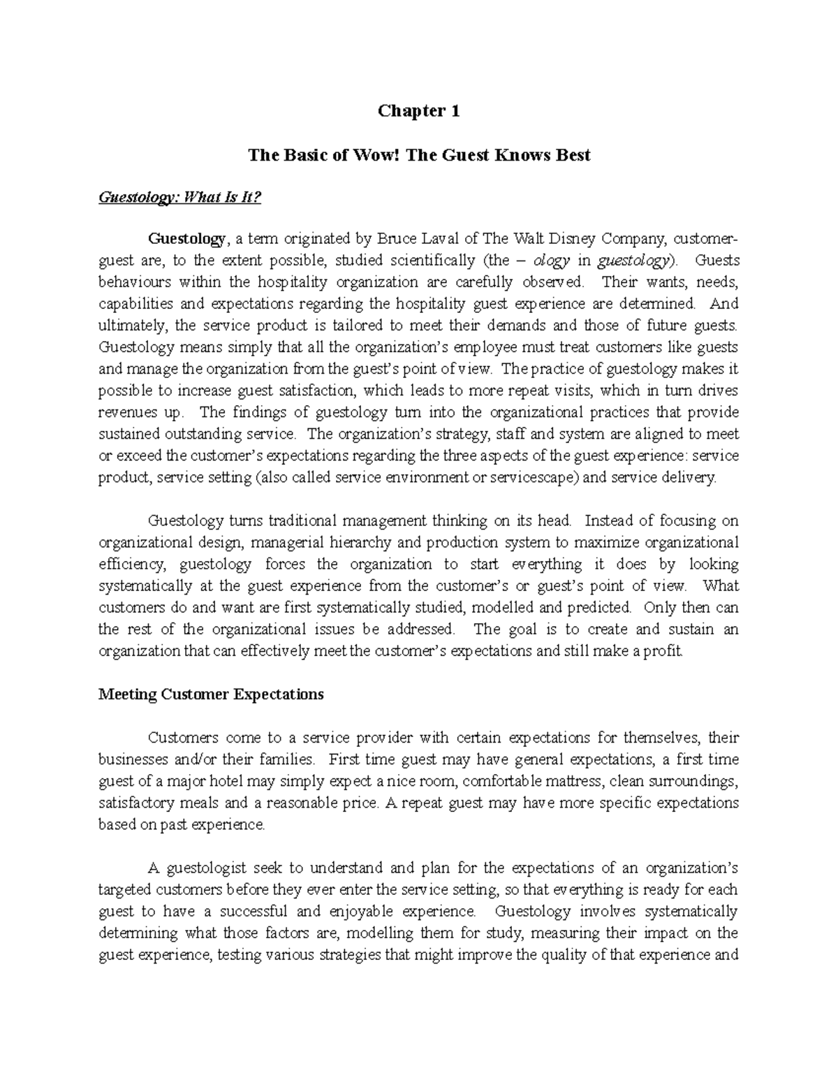 Quality Service Management in Hospitality - Chapters 1, 2 and 3 ...