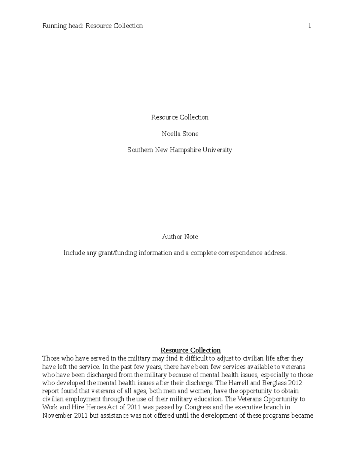 Resource Collection 1 - essay - Running head: Resource Collection 1 ...