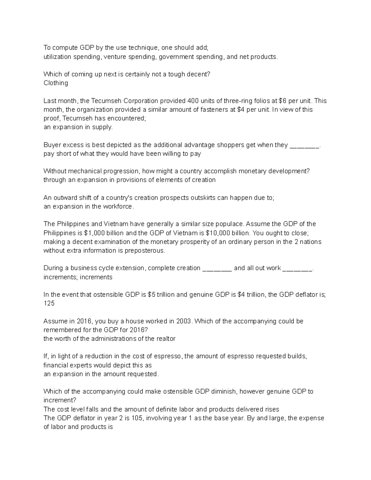Business related practice problems - To compute GDP by the use ...