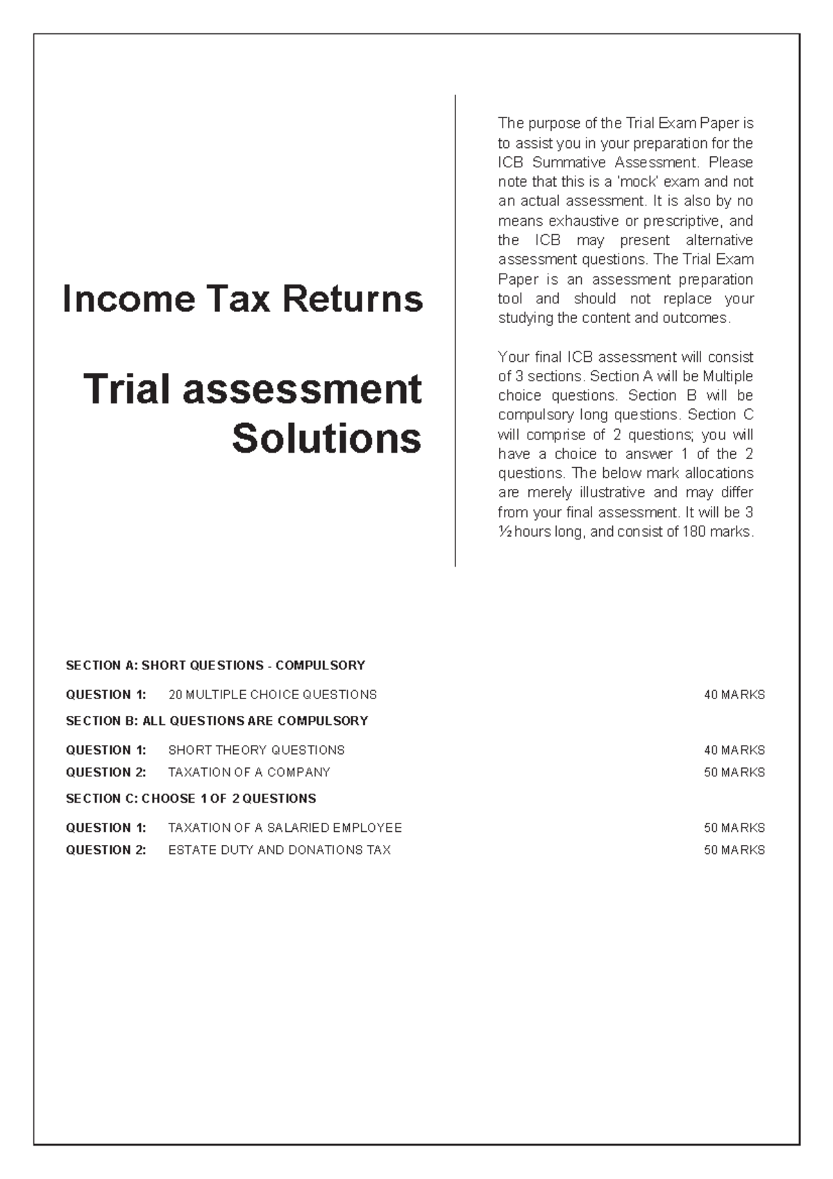 Income Tax Returns - Trail Assessment Solutions - SECTION A: SHORT ...