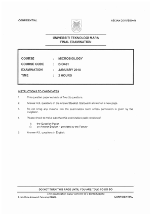 SOALAN BIO411 FOR STUDENTS UITM CELL BIOLOGY - Cell Biology - Studocu