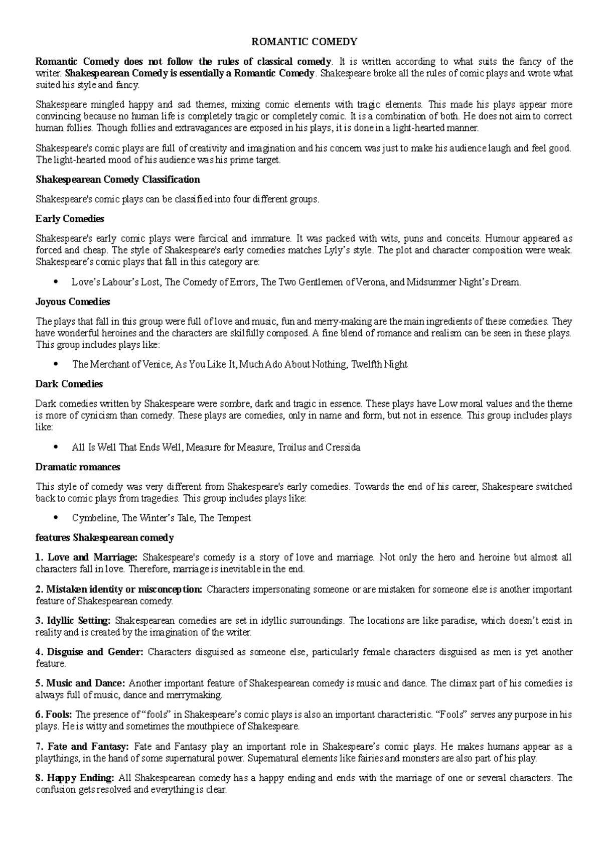 Comedy- Devil - ROMANTIC COMEDY Romantic Comedy does not follow the ...