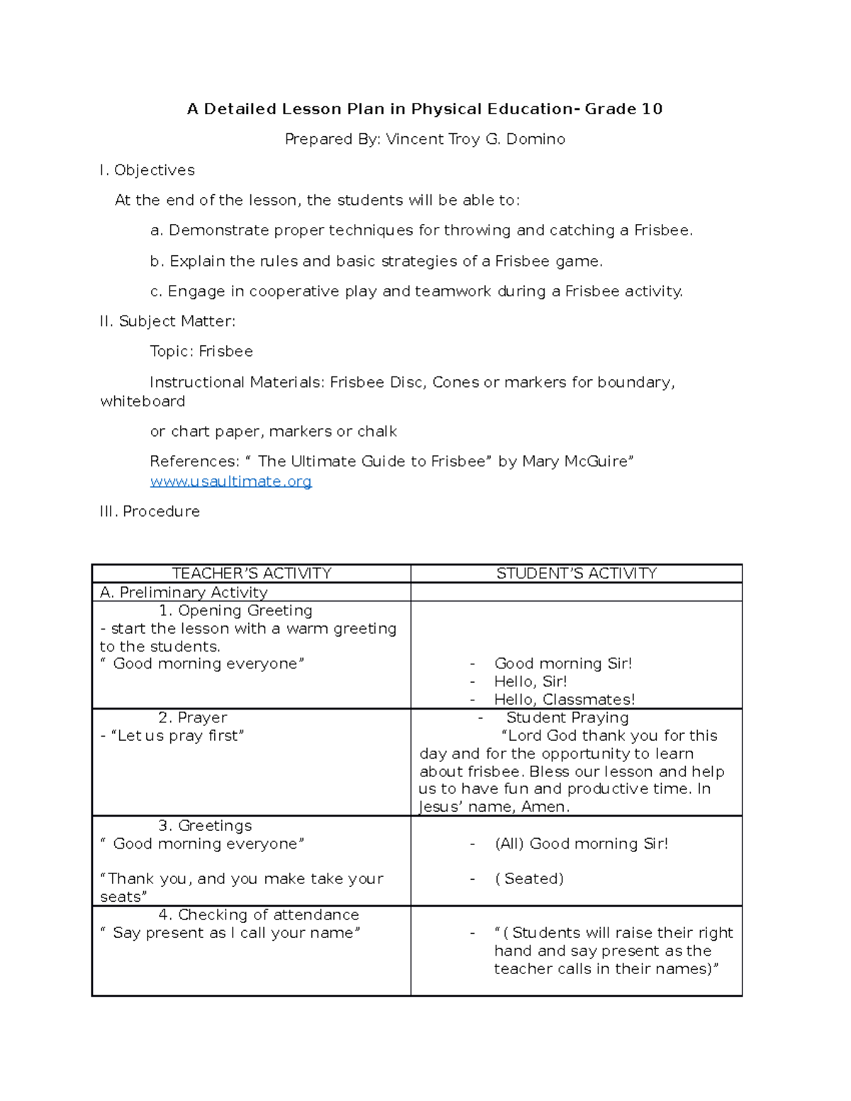A Detailed Lesson Plan in Physical Education - Domino I. Objectives At ...