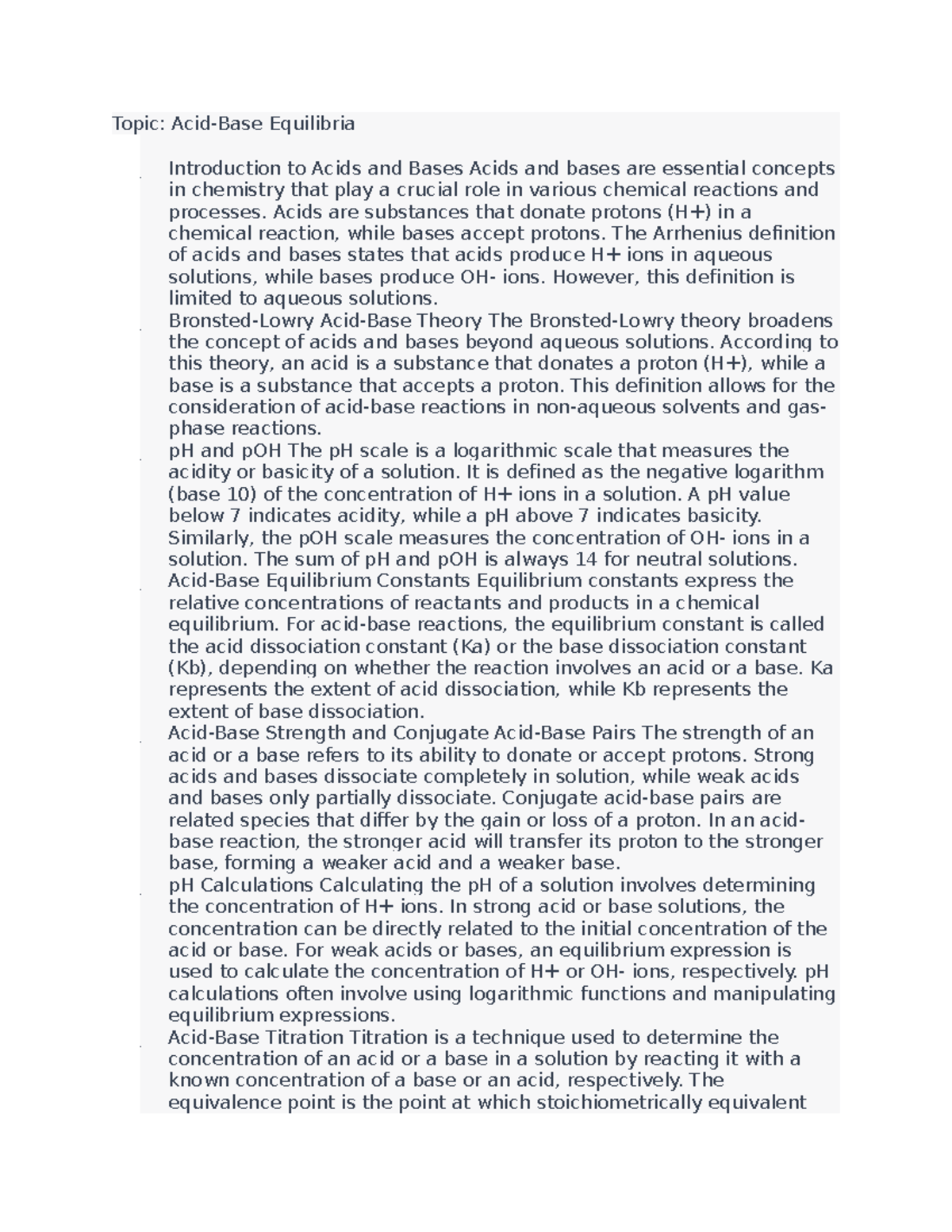 New ap chem - ap chem notes for help - Topic: Acid-Base Equilibria ...