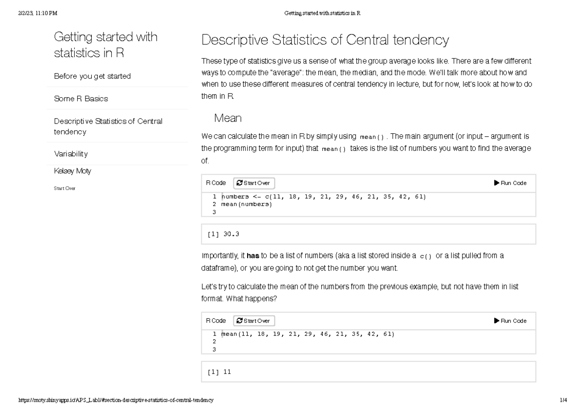 Descriptive Statistics of Central tendency - There are a few different ...
