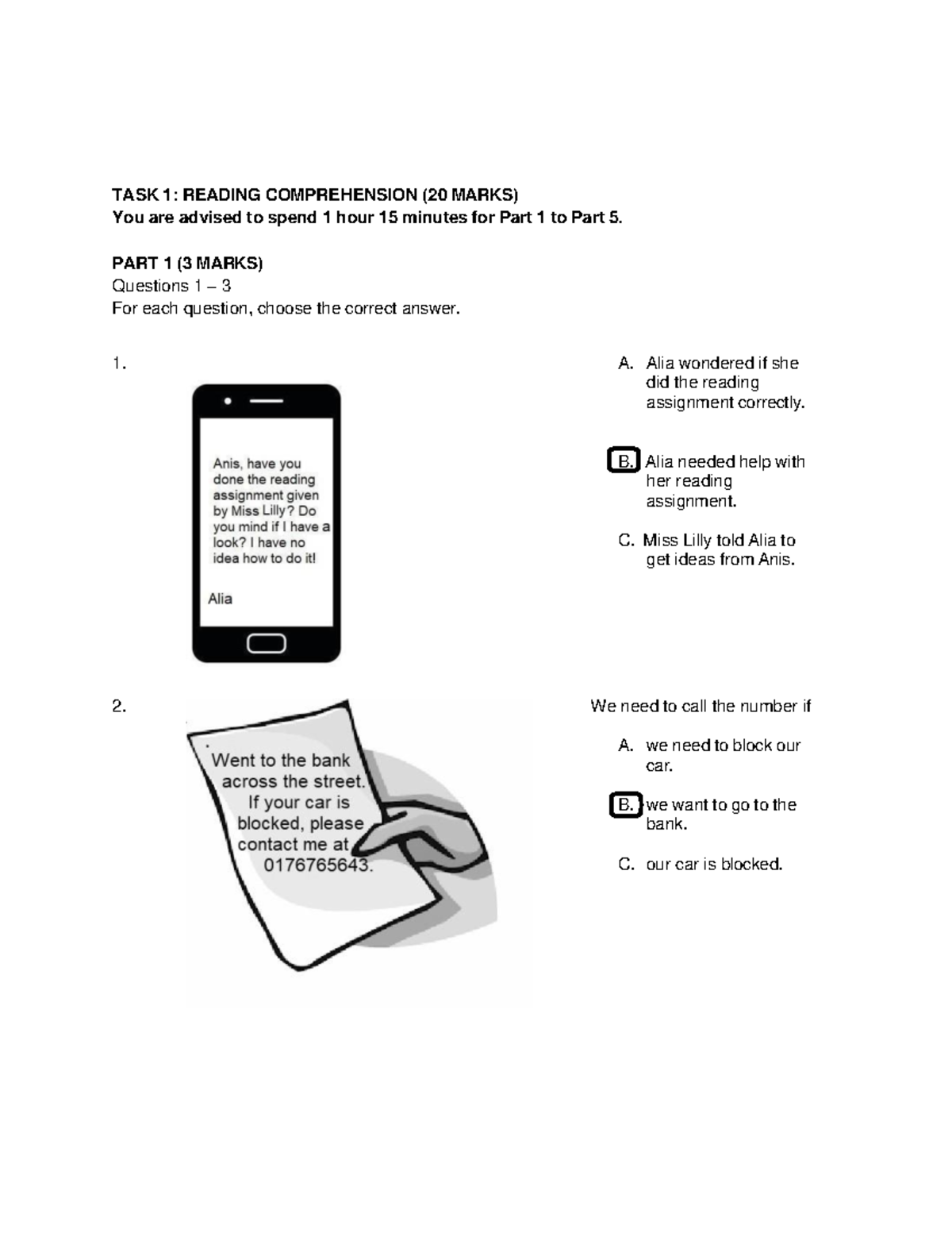 Reading Strategies - TASK 1: READING COMPREHENSION (20 MARKS) You are ...