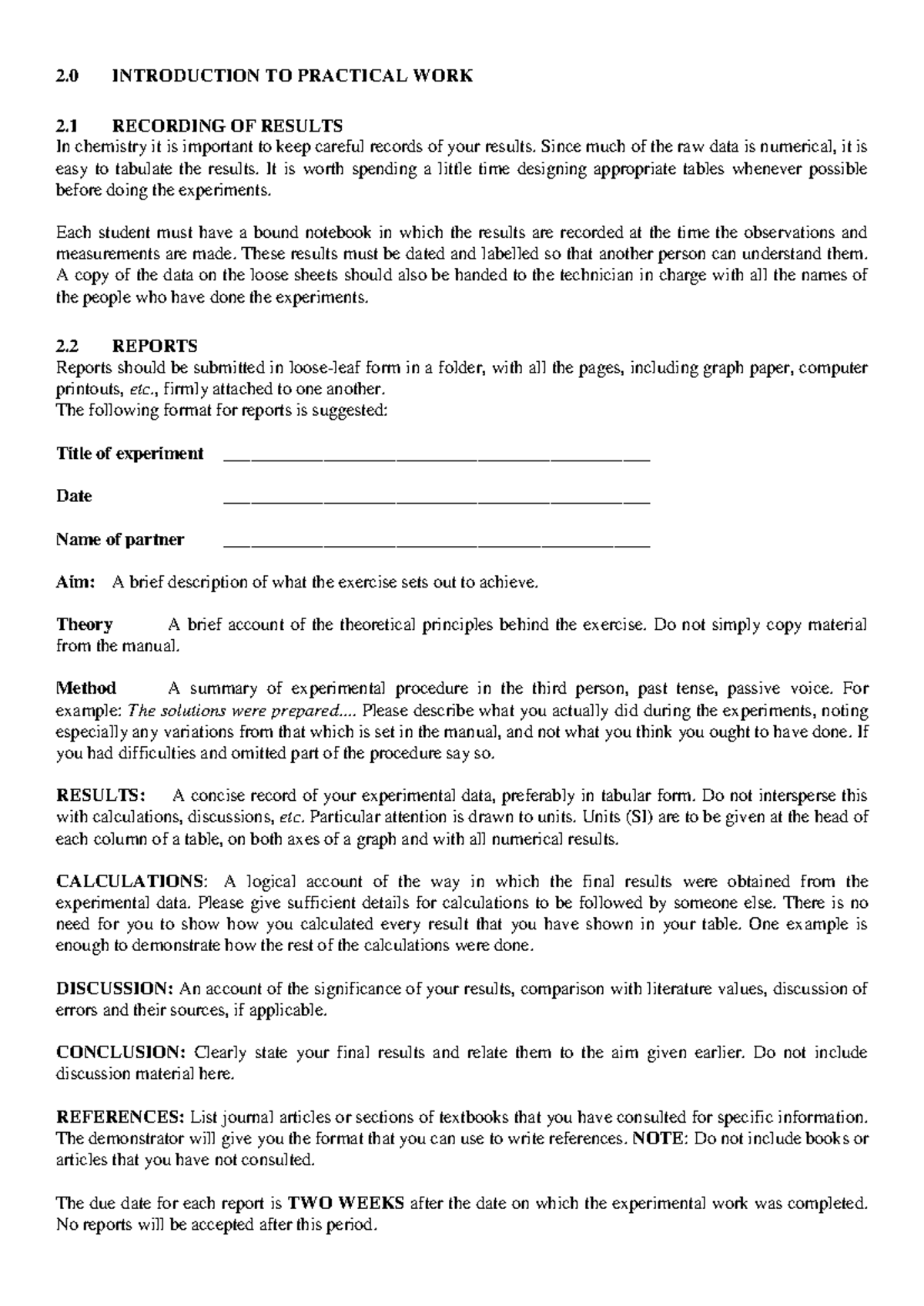 SCH 100 and SCH109 Laboratory Rules and Report Writing - 2 INTRODUCTION ...