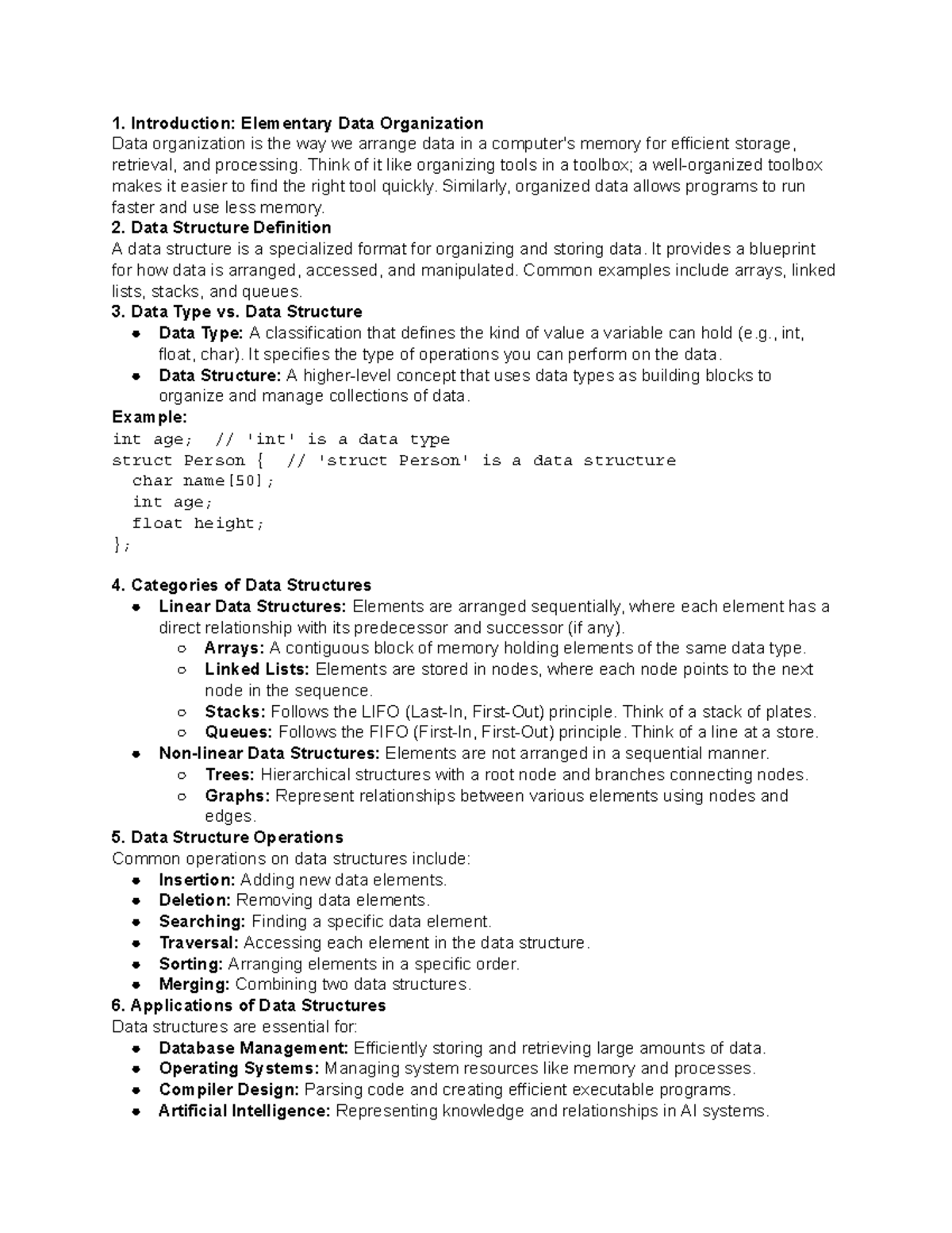 1st module full short note - Introduction: Elementary Data Organization ...