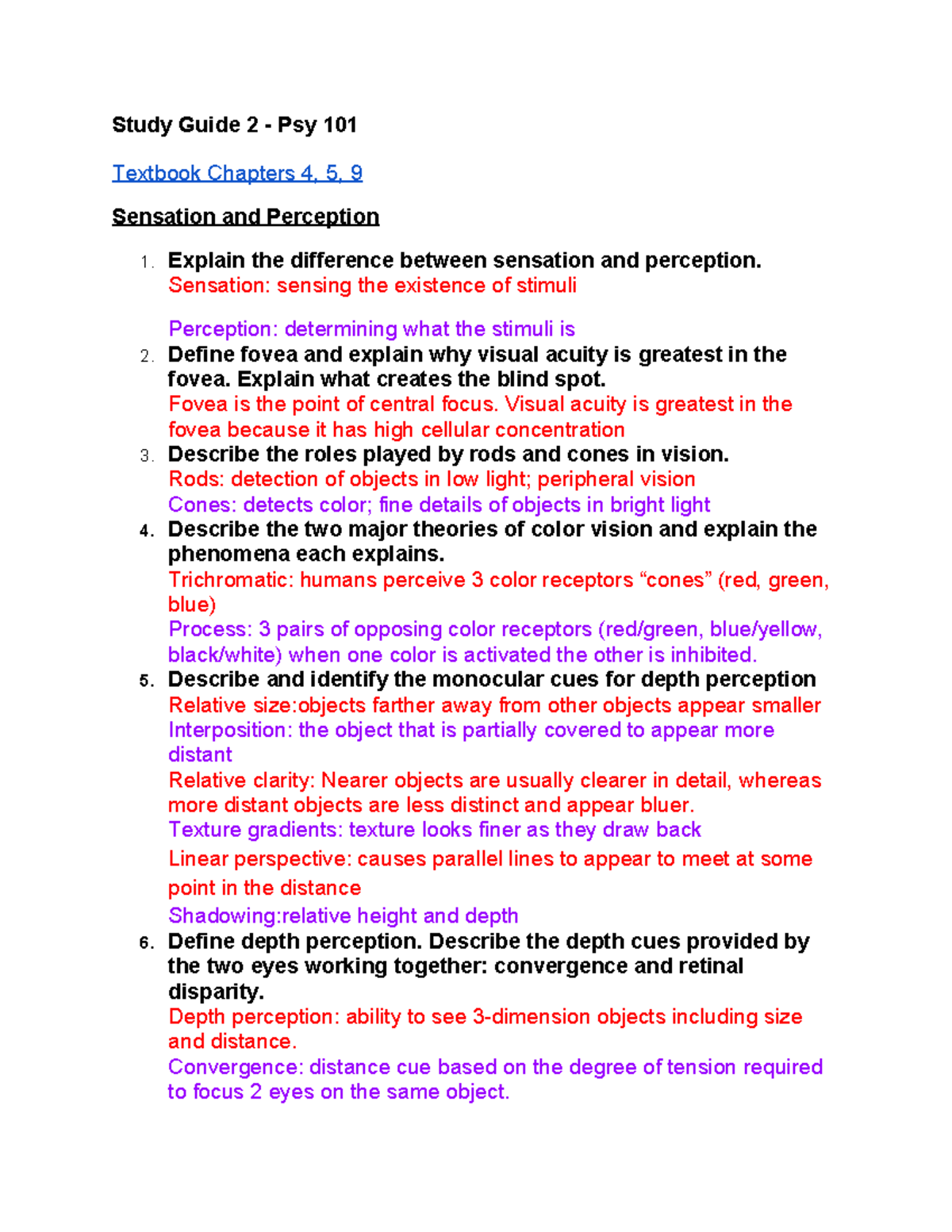 Alondra Gomez-Study Guide 2 - 101 - Study Guide 2 - Psy 101 Textbook ...