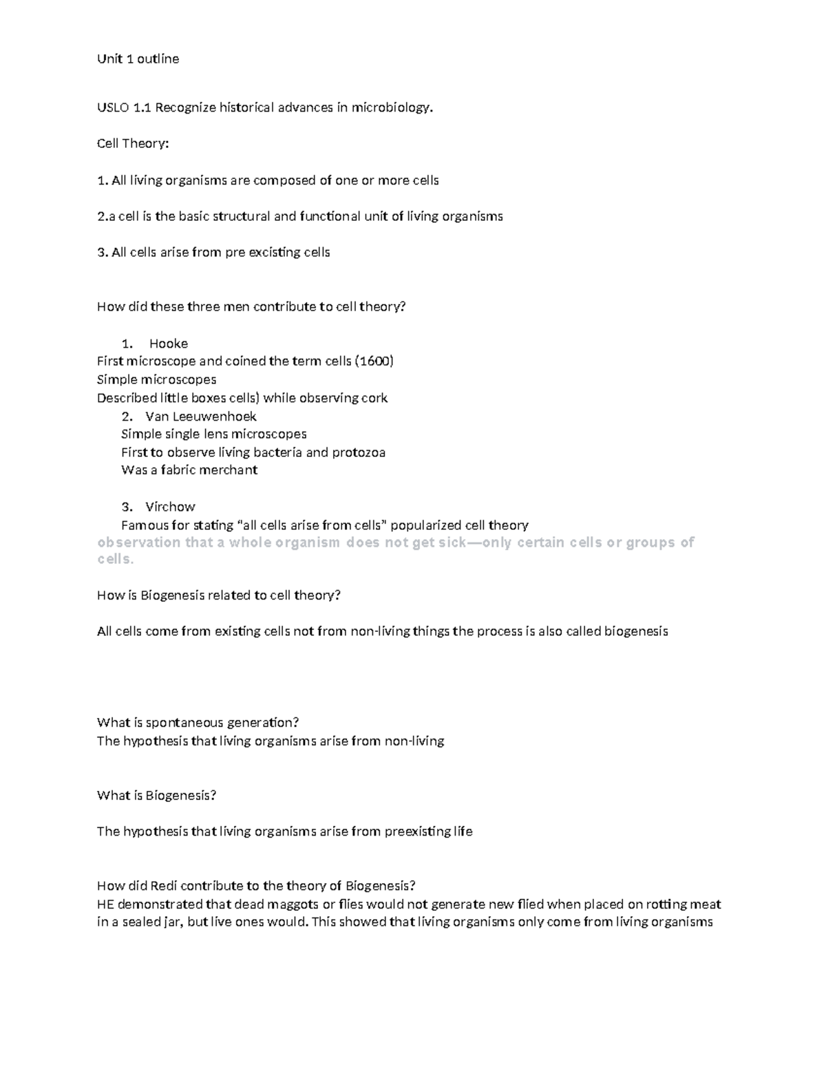 Unit 1 Outline-1 - Exam outline - USLO 1 Recognize historical advances ...