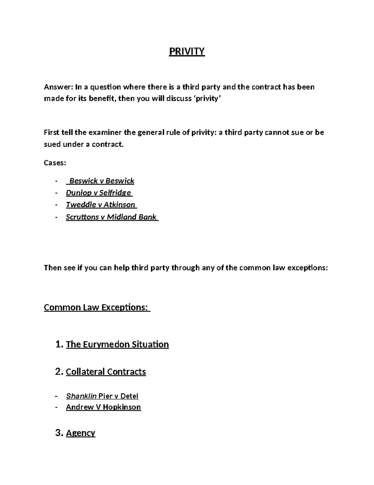 Privity Final - Contract Law Practice Material - PRIVITY Answer: In a ...