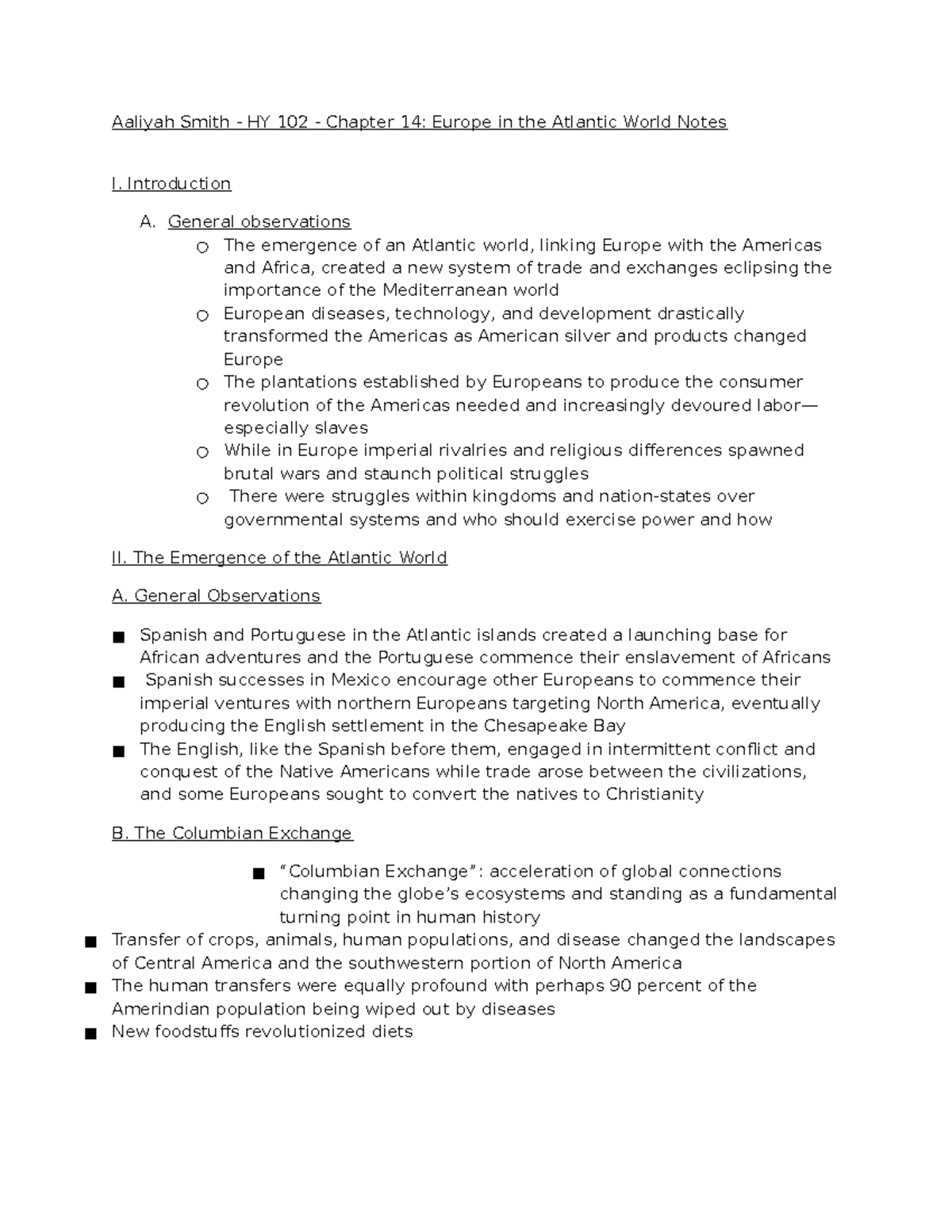 HY 102 - Chapter 14 Europe in the Atlantic World Notes - Introduction A ...