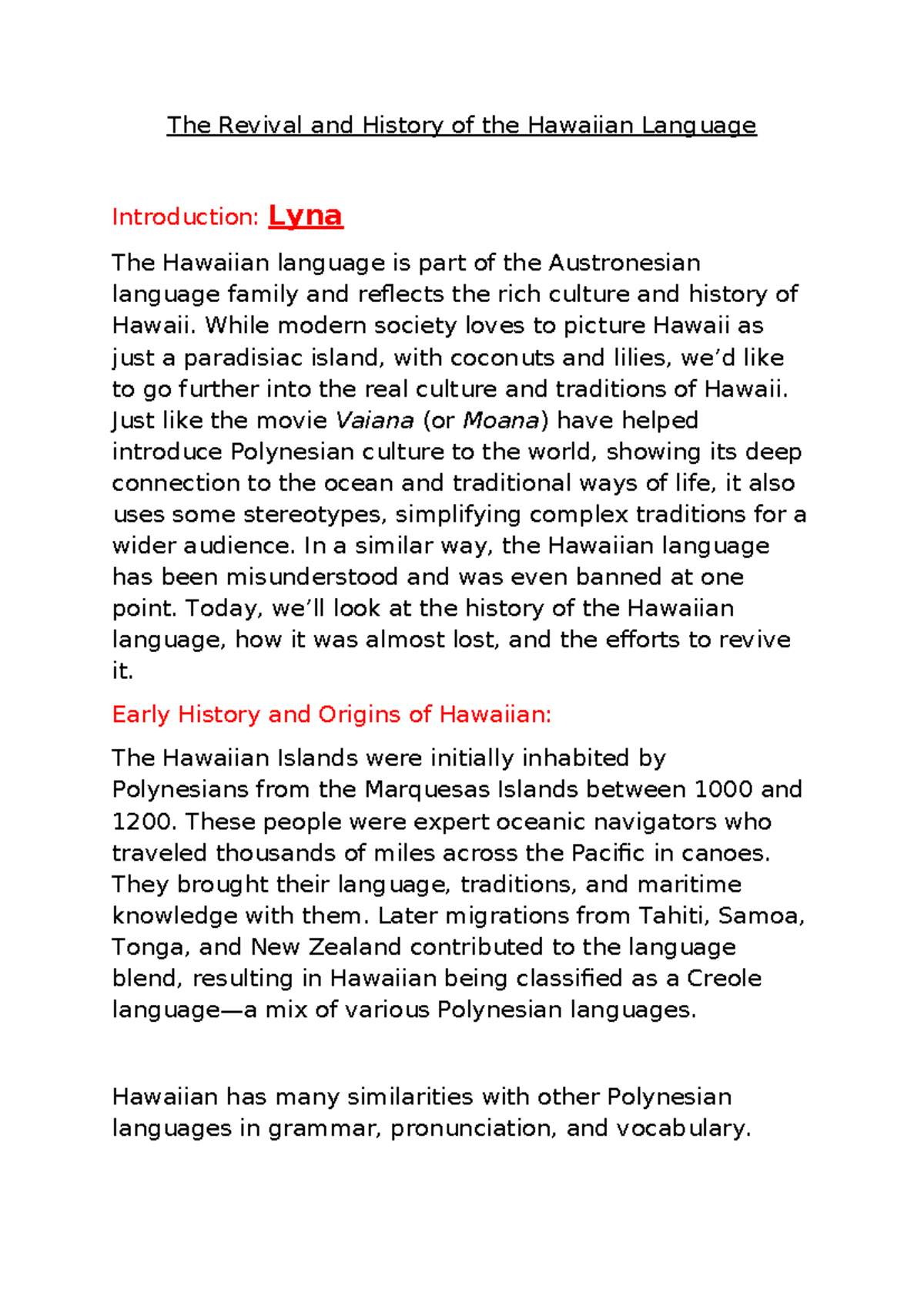 The Revival and History of the Hawaiian Language - The Revival and ...