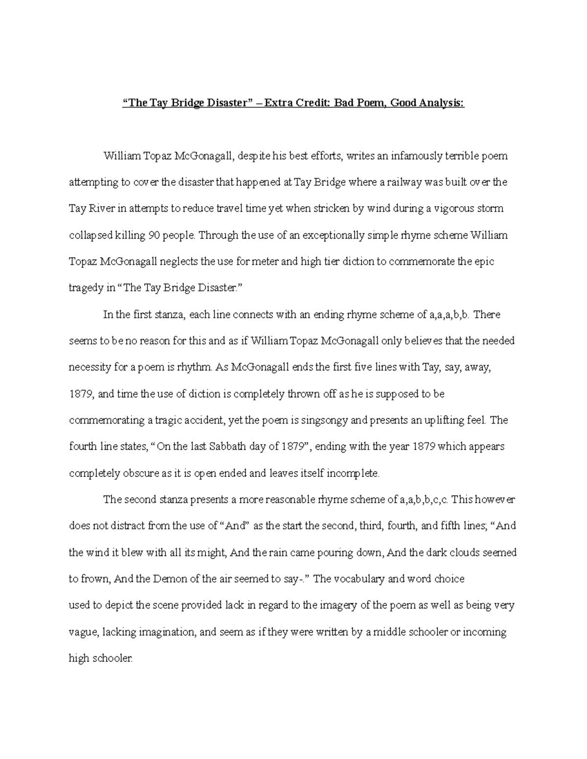 The tay bridge disater - extra credit essay - “The Tay Bridge Disaster ...