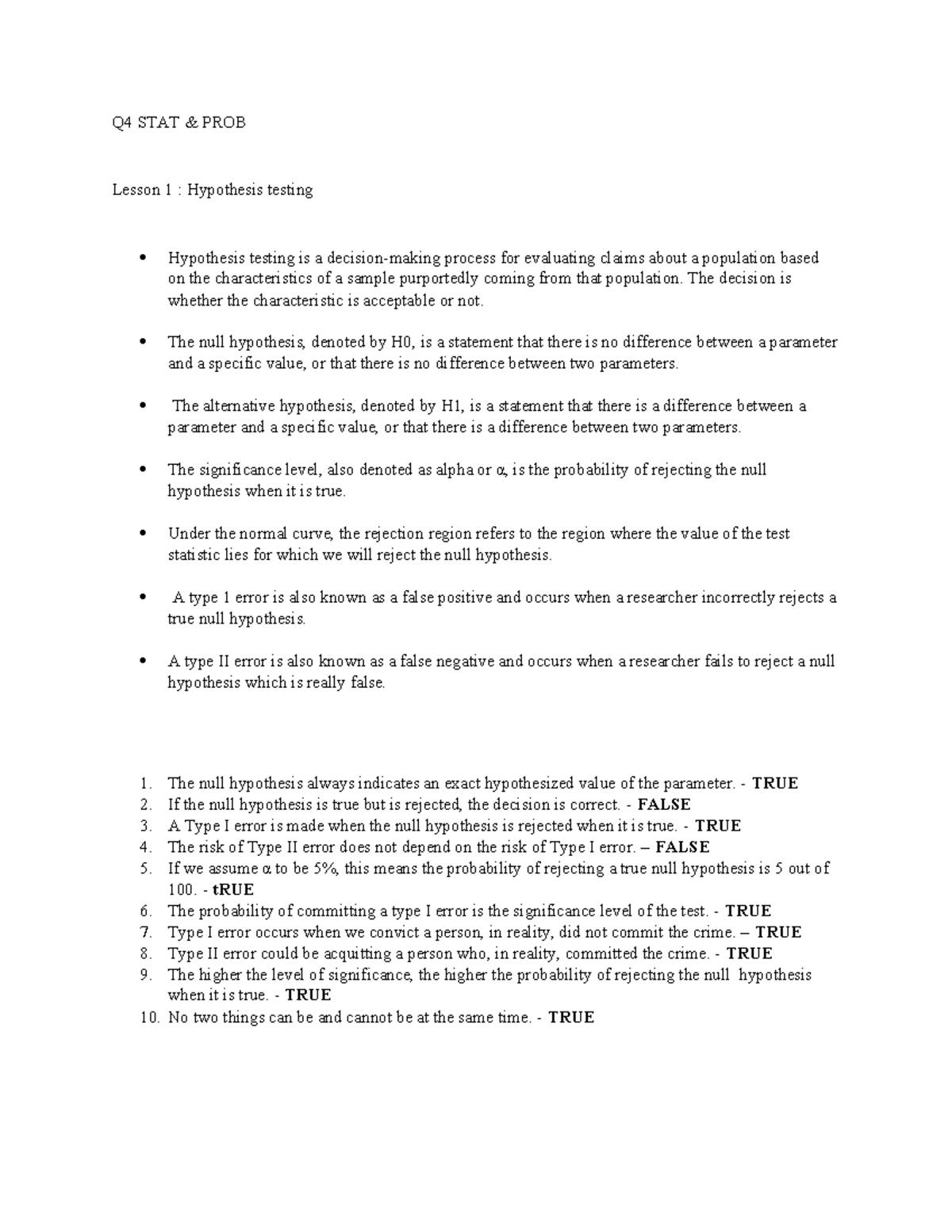Q4 STAT - gjkkkkkkkkkkkkkk - Q4 STAT & PROB Lesson 1 : Hypothesis ...