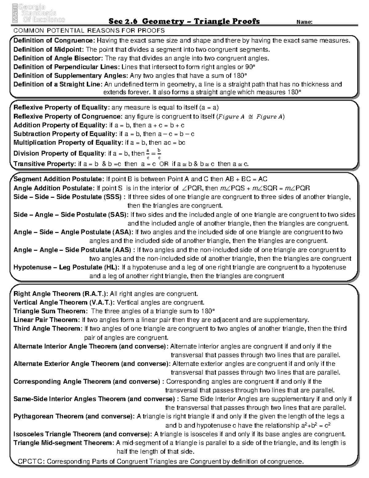 02 06 Triangle Proofs Blank - Sec 2 Geometry – Triangle Proofs Name ...