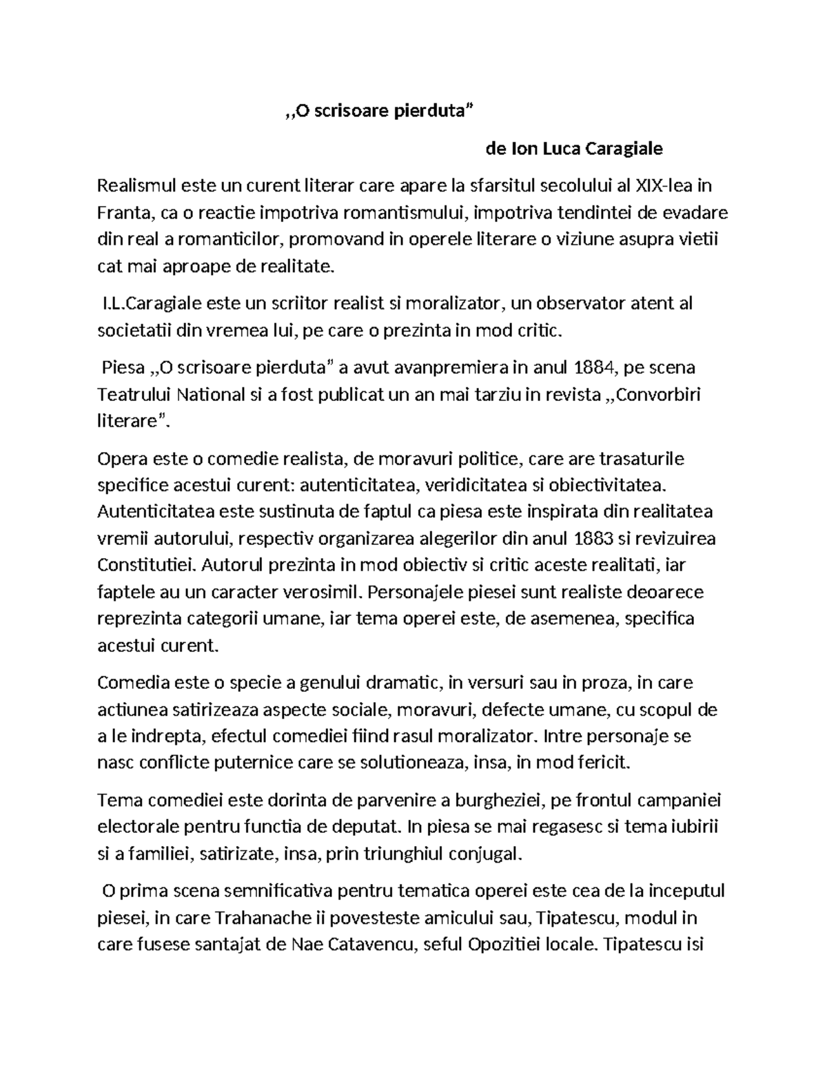 O scrisoare pierduta - ,,O scrisoare pierduta” de Ion Luca Caragiale ...