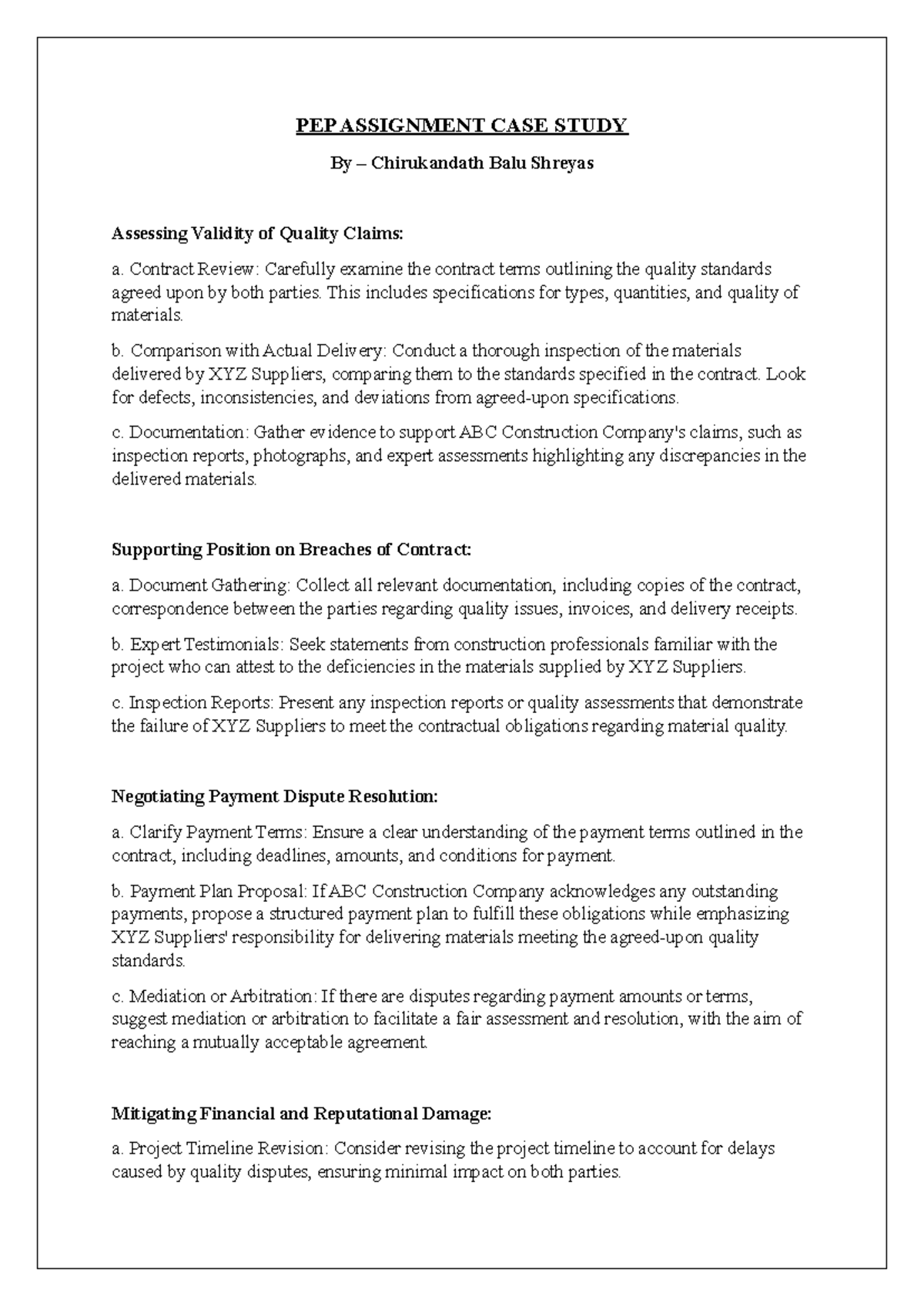 PEP Assignment CASE Study - PEP ASSIGNMENT CASE STUDY By – Chirukandath Balu Shreyas Assessing ...