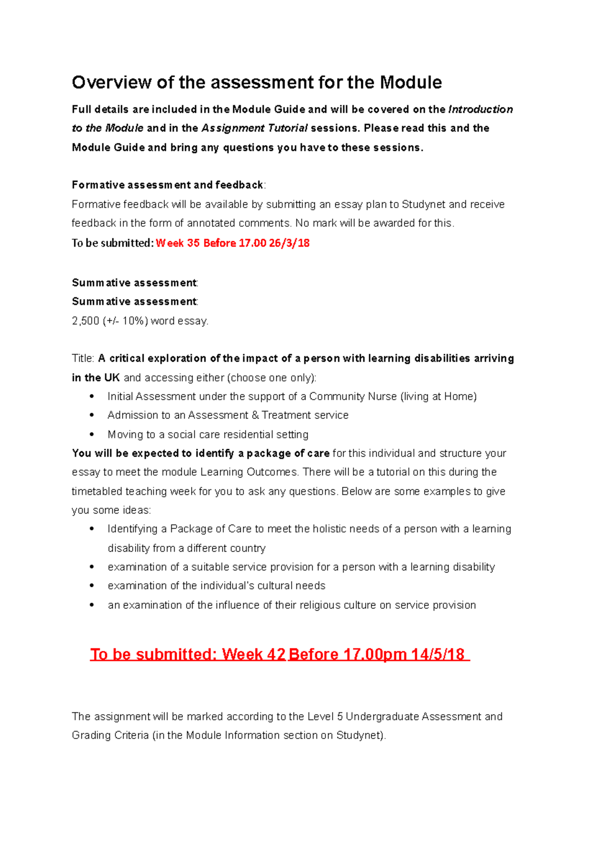 Assessment info - info - Overview of the assessment for the Module Full ...