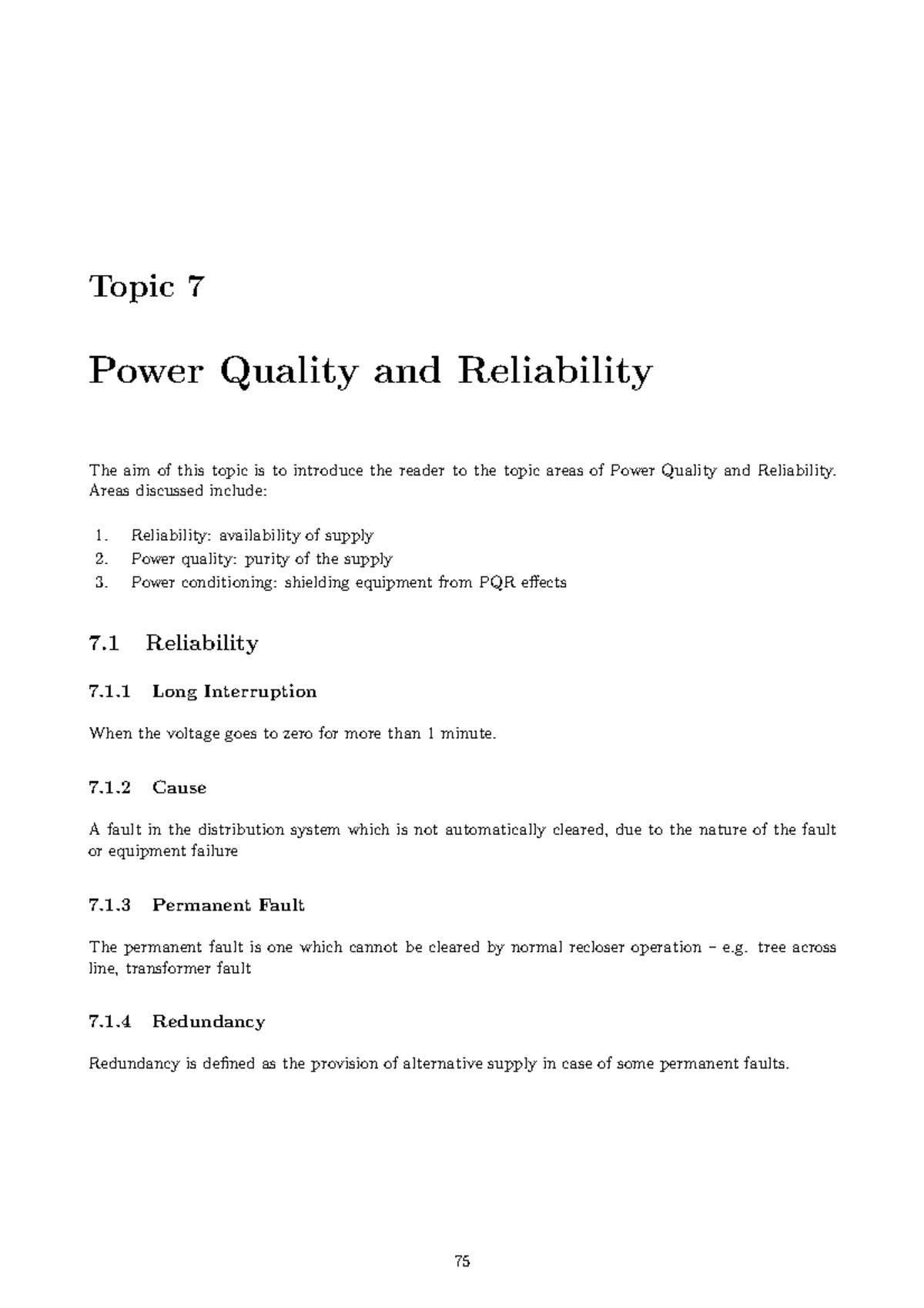 07 Power Quality and Reliability - Areas discussed include: 1. 2. 3 ...