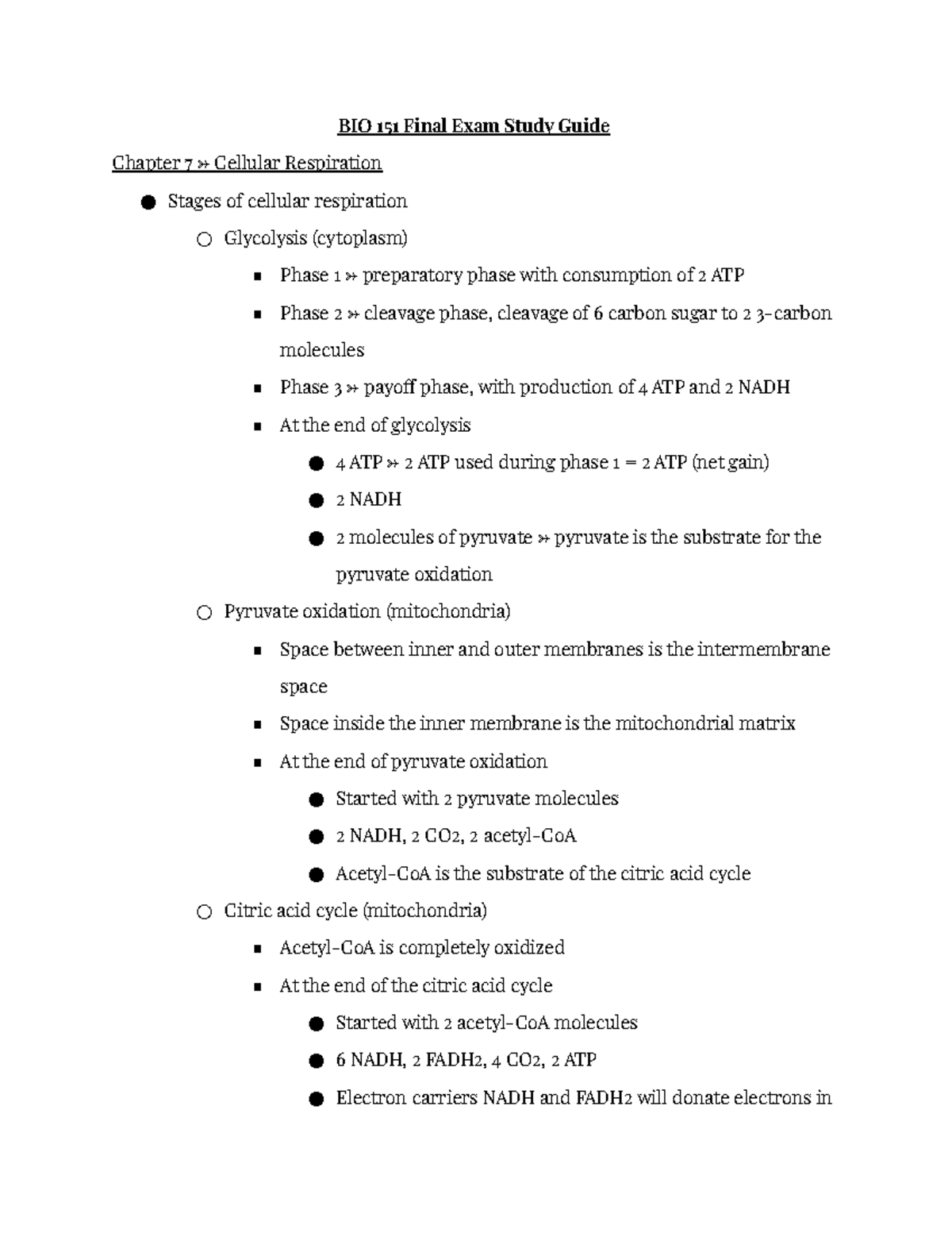 BIO Final Study Guide - BIO151 with Rosa Moscarella, Fall 2021 - BIO ...