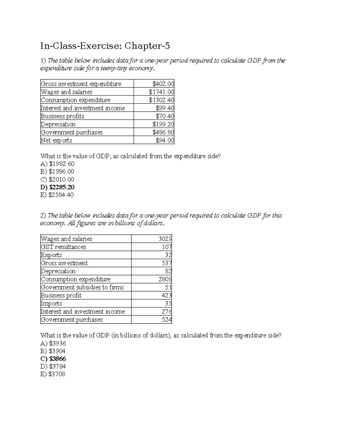 Exercise-chapter-5 - Ec140 - The table below includes data for a one-year period required to ...