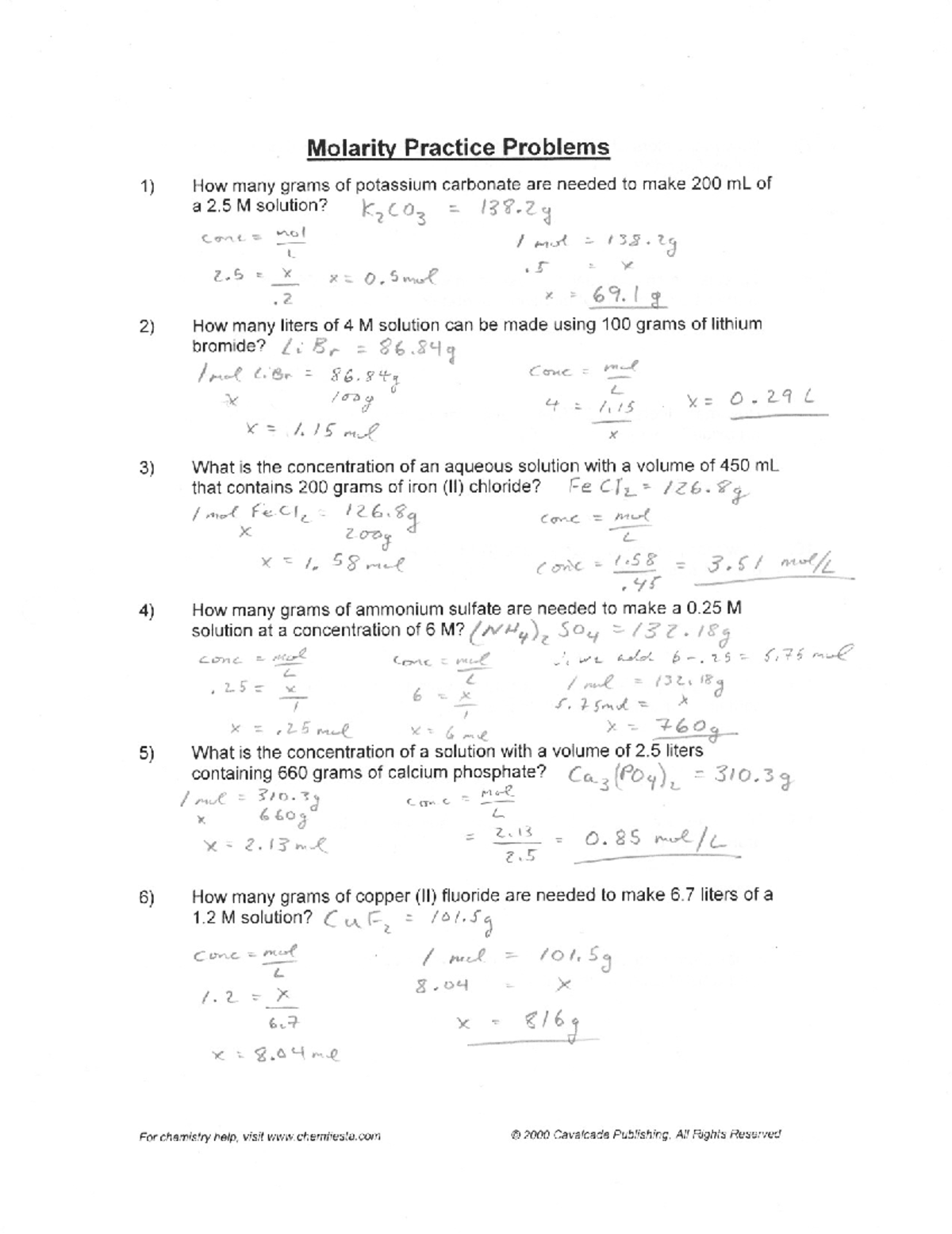 Molarity Practice Problems - Studocu
