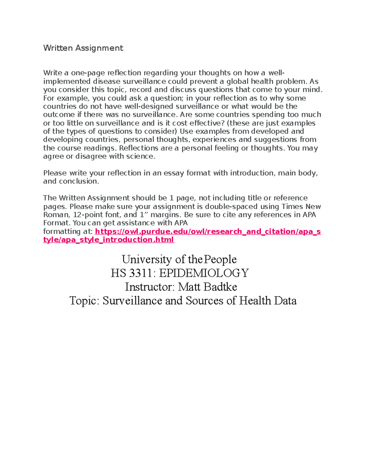 WA WEEK Seven - WRITTEN ASSIGNMENT - Written Assignment Write a one ...