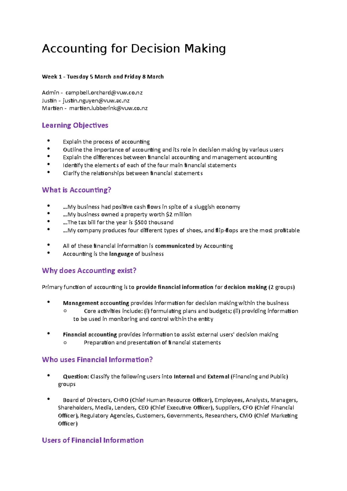 ACCY130 notes - Lectures and tutorials 1-12 justin.nguyen@vuw.ac.nz ...