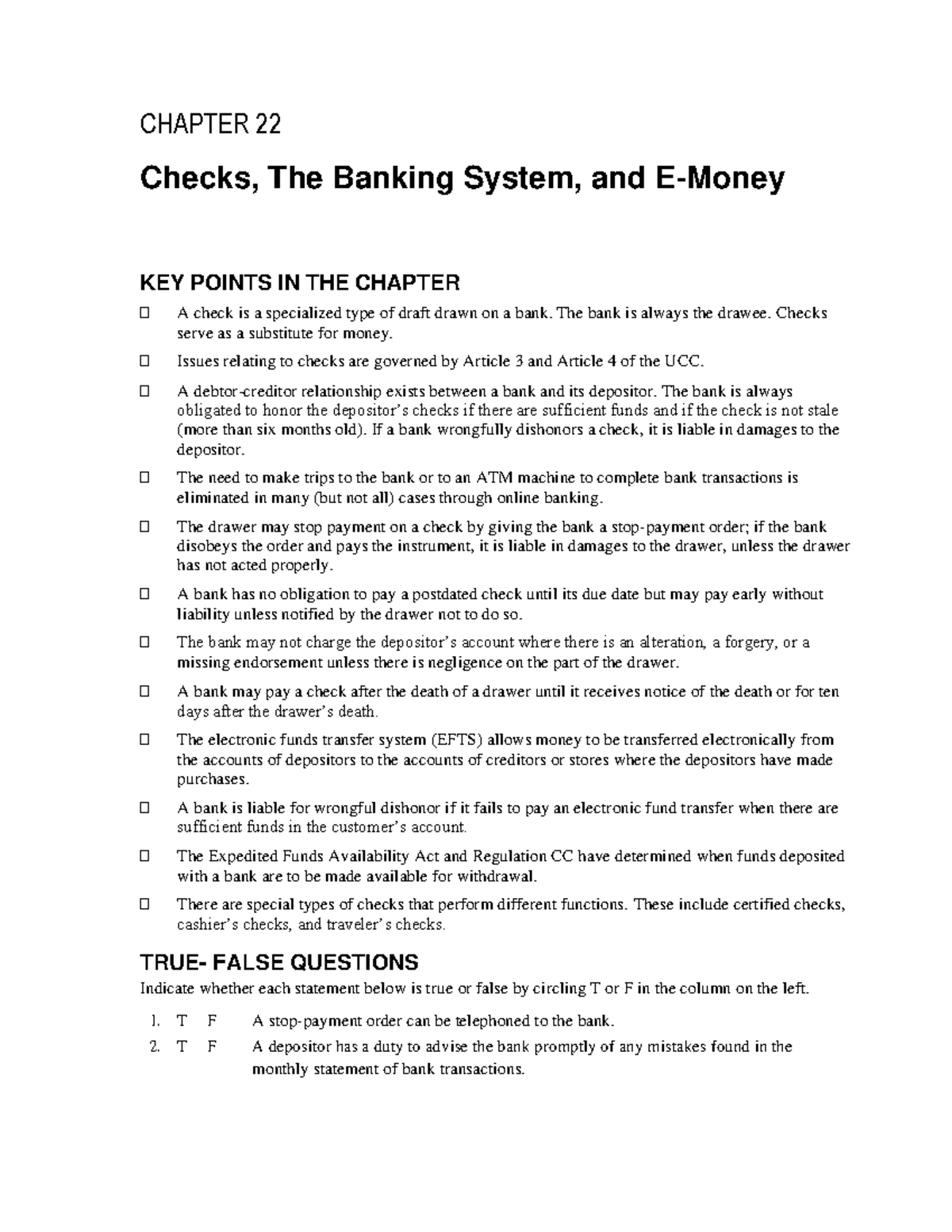 Ch22 Checks The Banking System and E-Money - CHAPTER 22 Checks, The ...