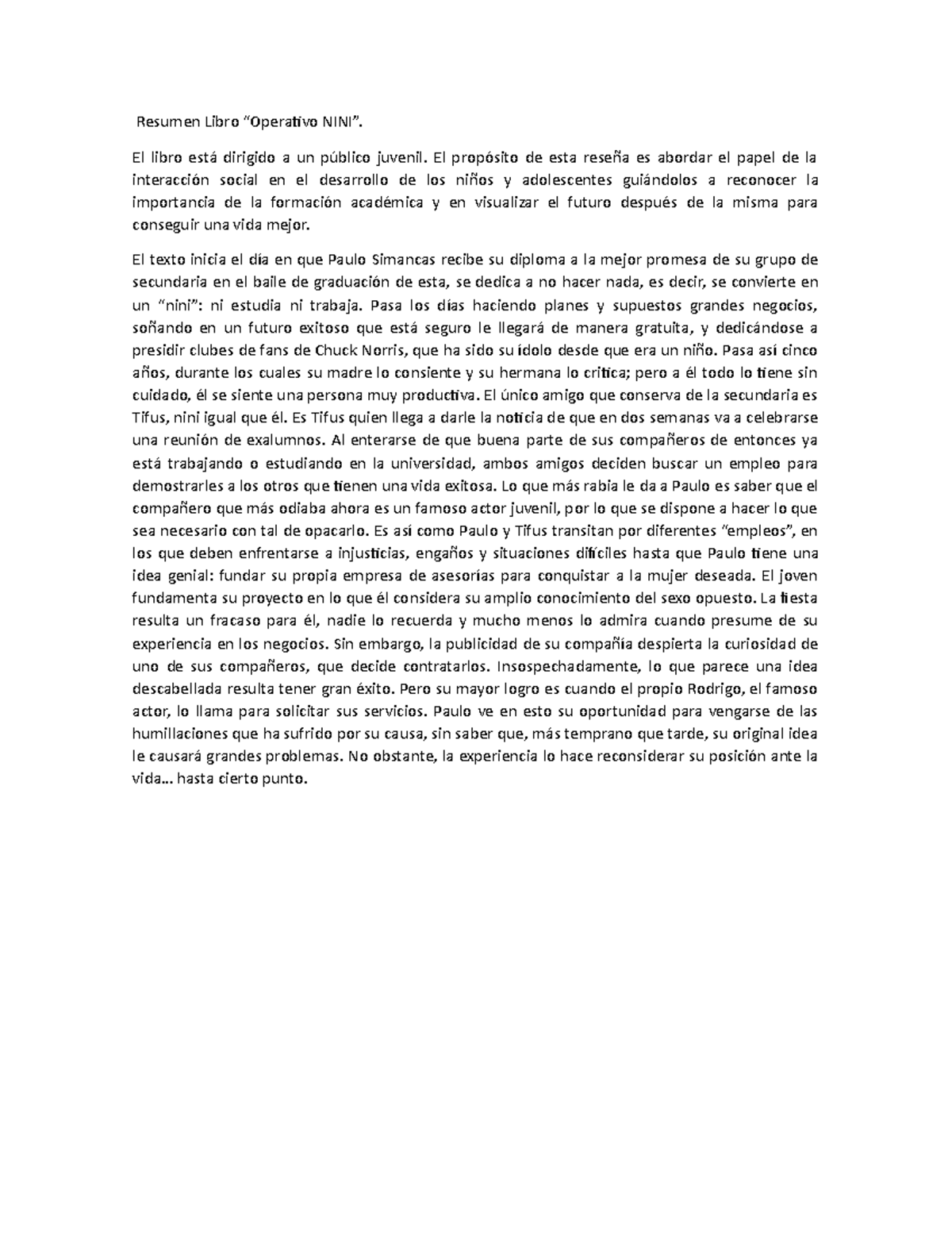 Resumen Libro - El libro está dirigido a un público juvenil. El ...