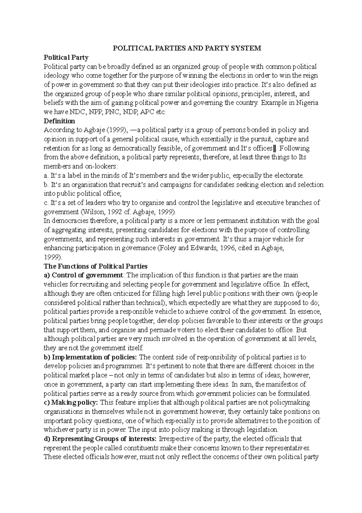 An assessment of the operations and challenges of Political Parties in ...
