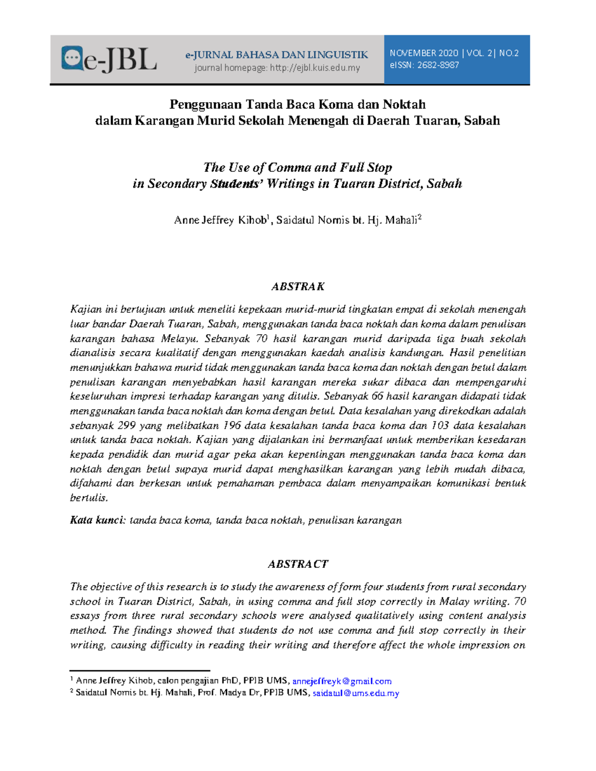 46-Article Text-85-2-10-20210603 - Penggunaan Tanda Baca Koma dan Noktah dalam Karangan Murid ...