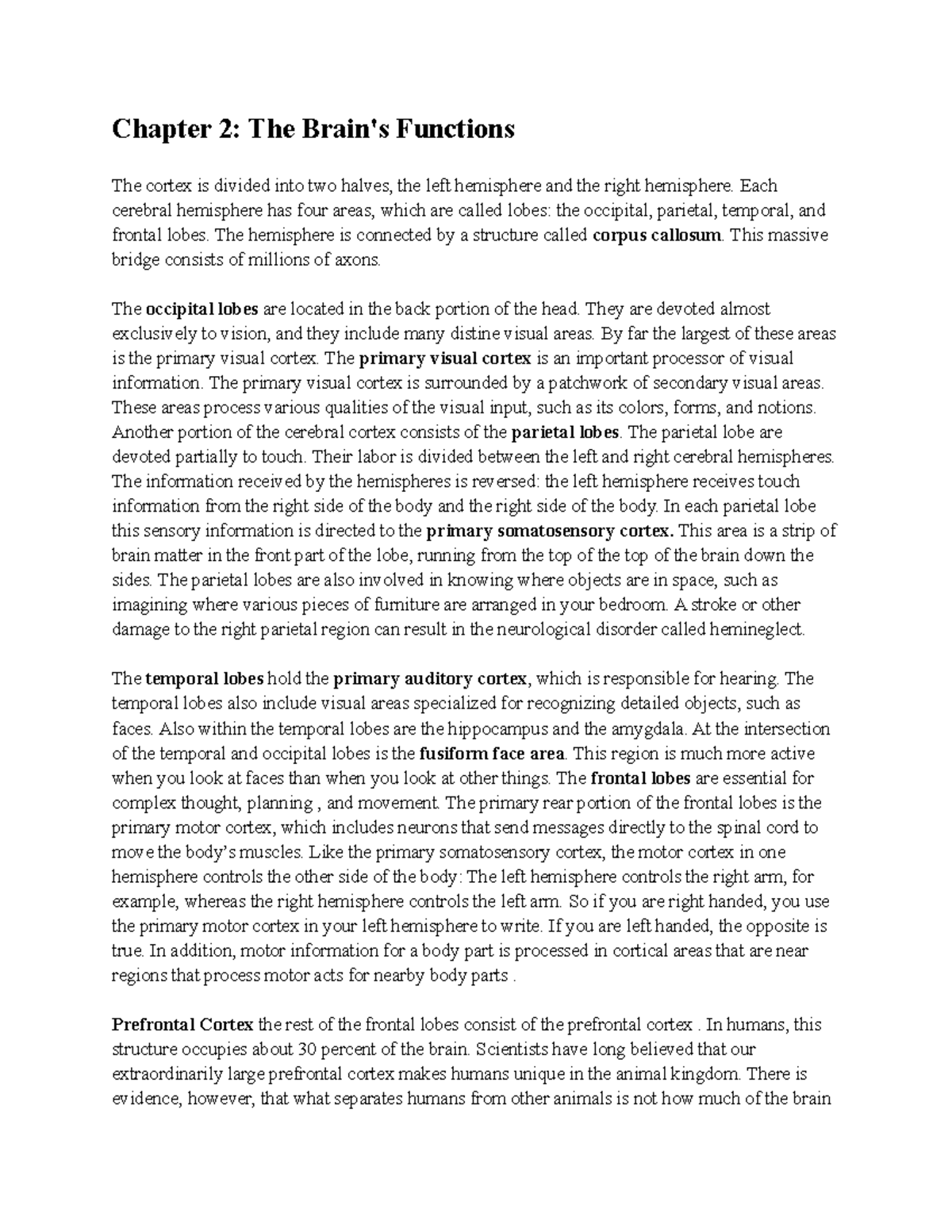 Chapter 2 The Brain's Functions - Chapter 2: The Brain's Functions The cortex is divided into ...