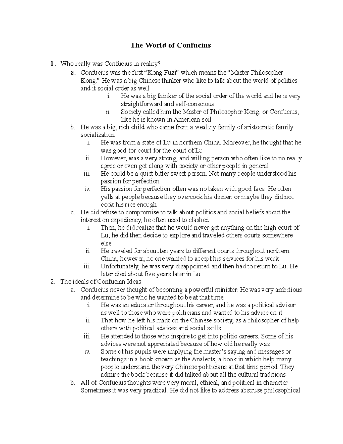 The World of Confucius - Notes from class - The World of Confucius 1 ...