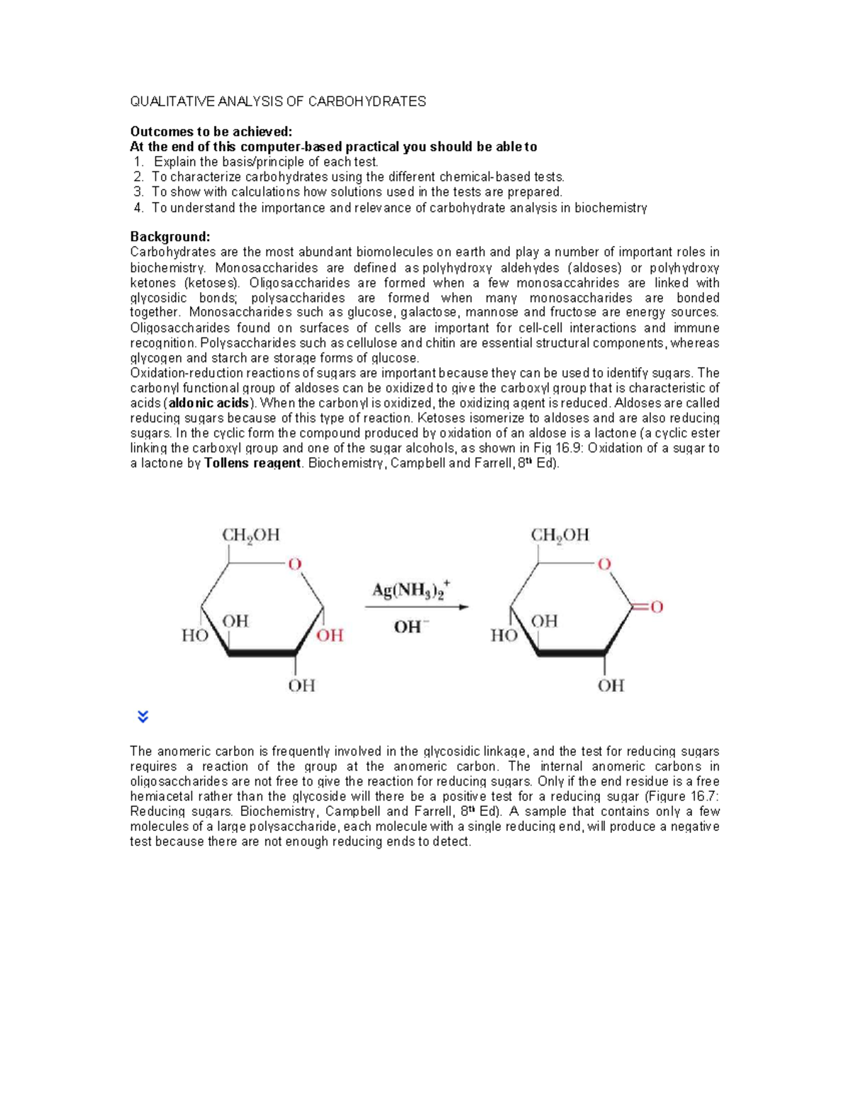 BCM 252 Practical 3 - Qualitative Analysis of Carbohydrate Metabolism ...