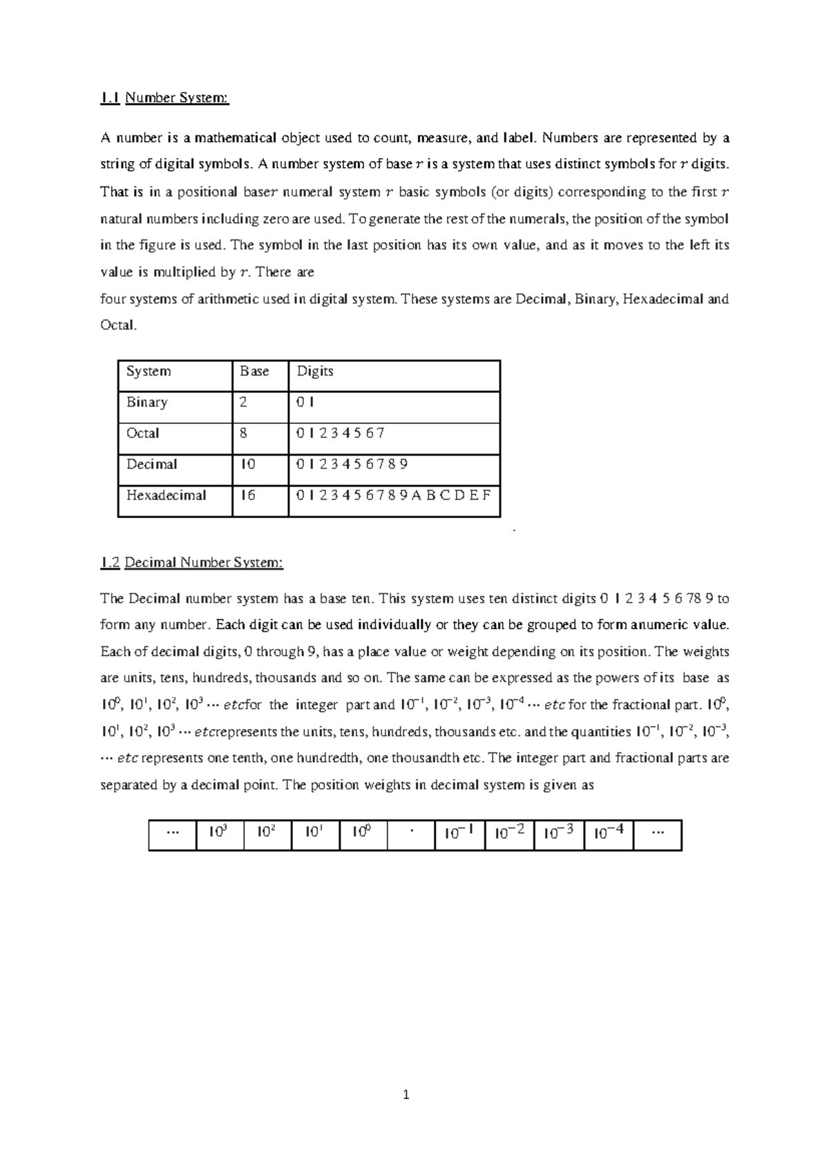 Ics 2205 Lec 1 F Digital Electronics Lesson 1 1 Number System A Number Is A Mathematical 7586