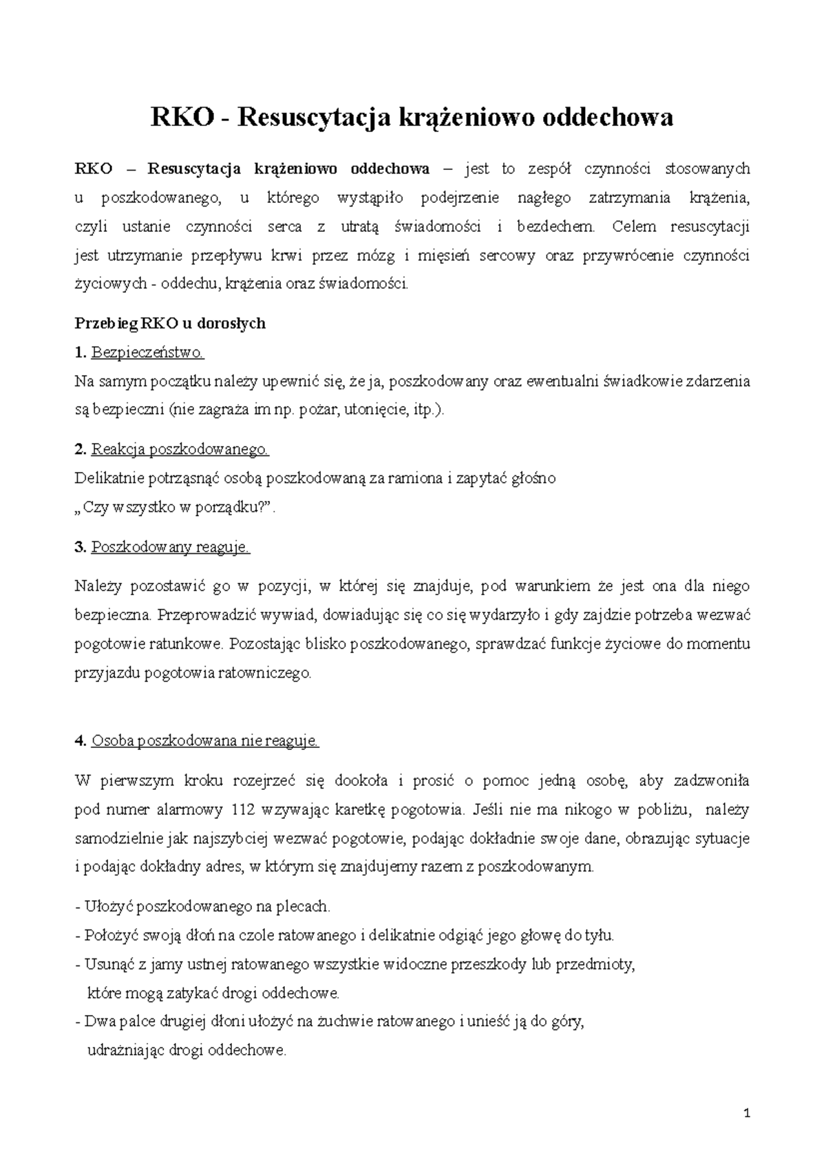 RKO Resuscytacja - Przebieg RKO u dorosłych, dzieci i niemowląt - RKO ...