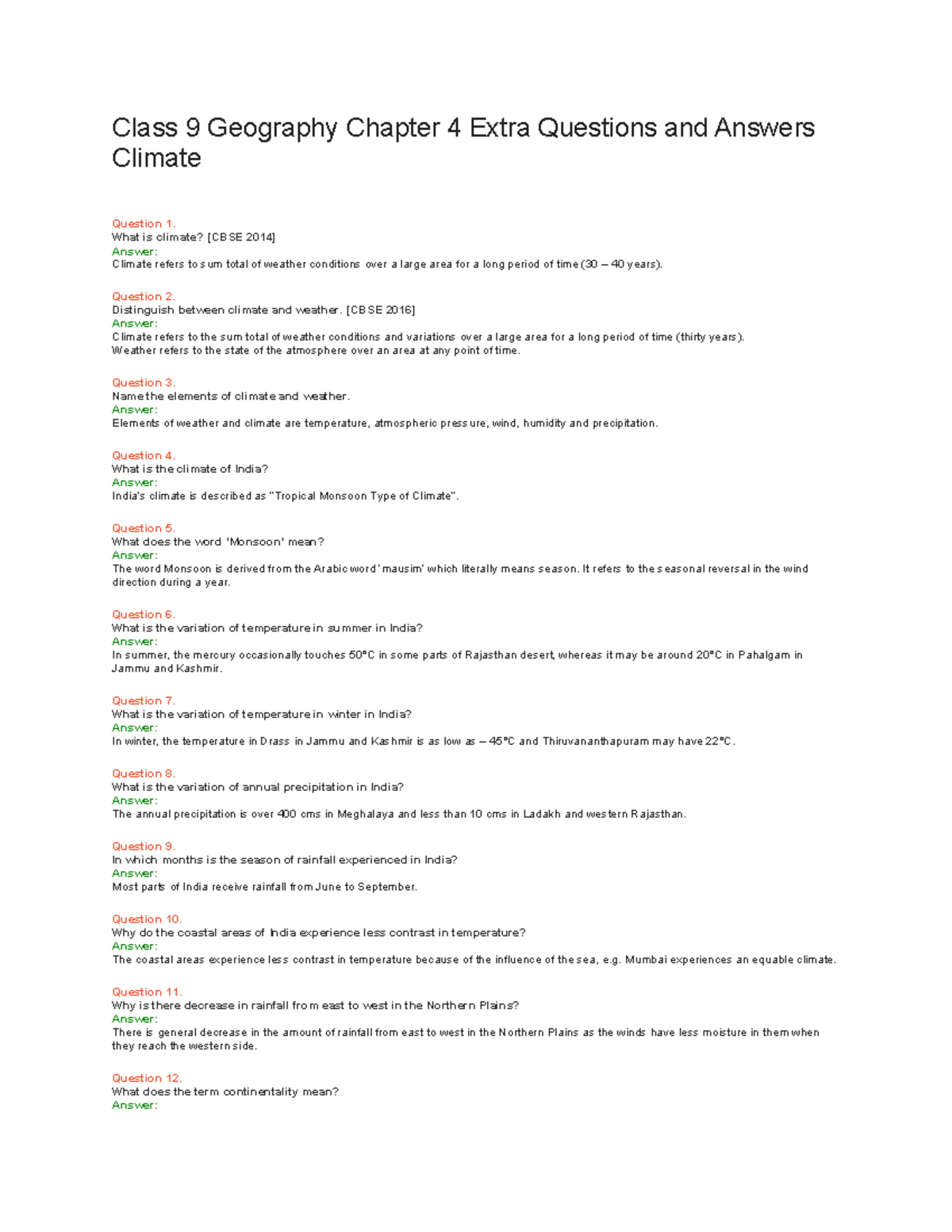 Geo chapter 4 climate 4 - this - Class 9 Geography Chapter 4 Extra ...