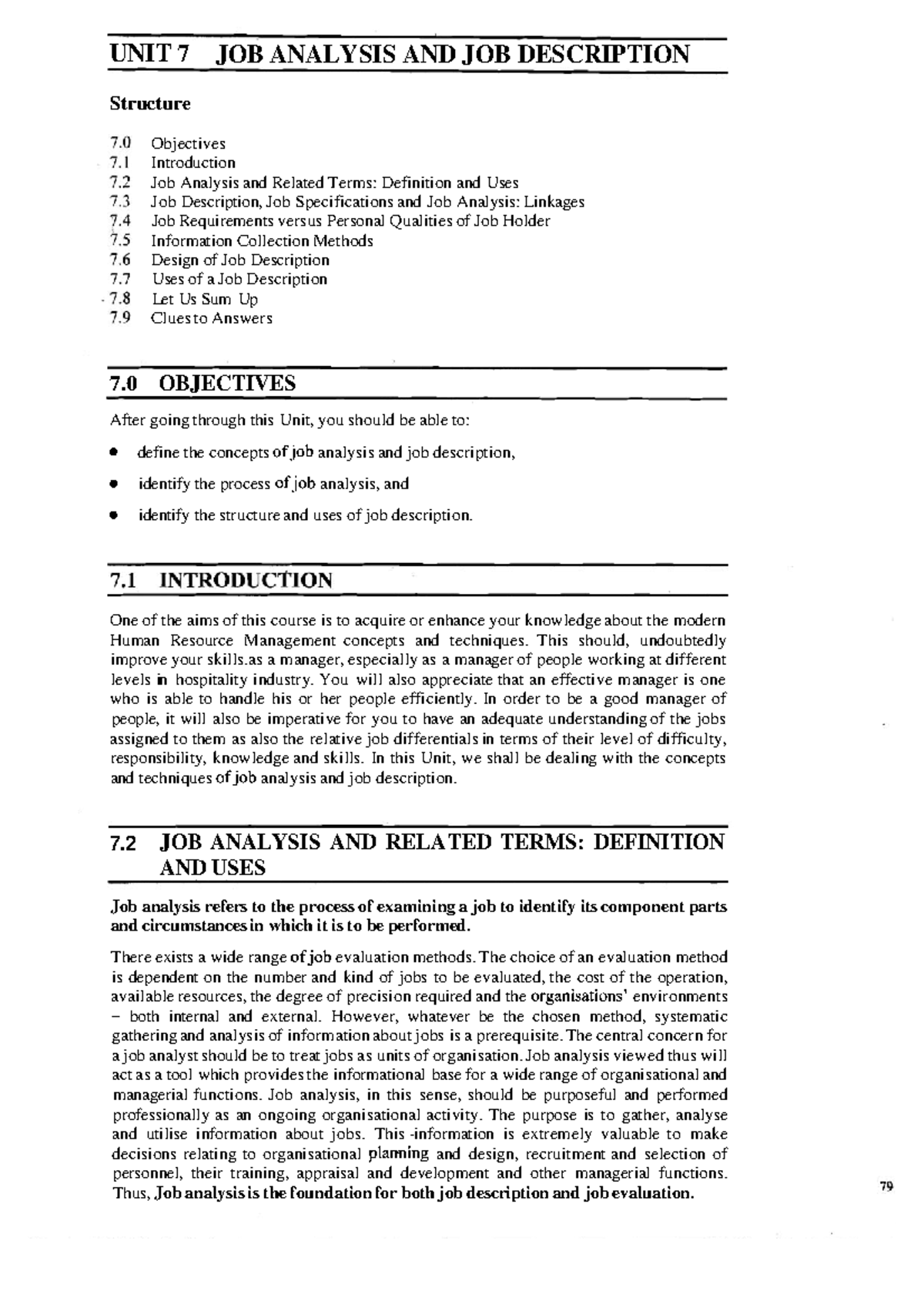 Job Analysis - notes from teacher - UNIT 7 JOB ANALYSIS AND JOB ...