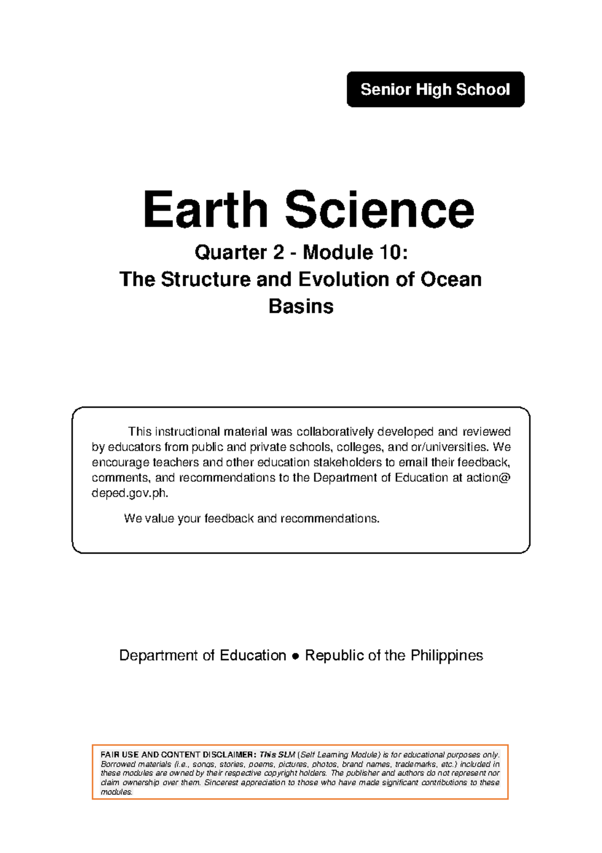 MODULE 10: THE STRUCTURE AND EVOLUTION OF OCEAN BASINS - Earth Science ...