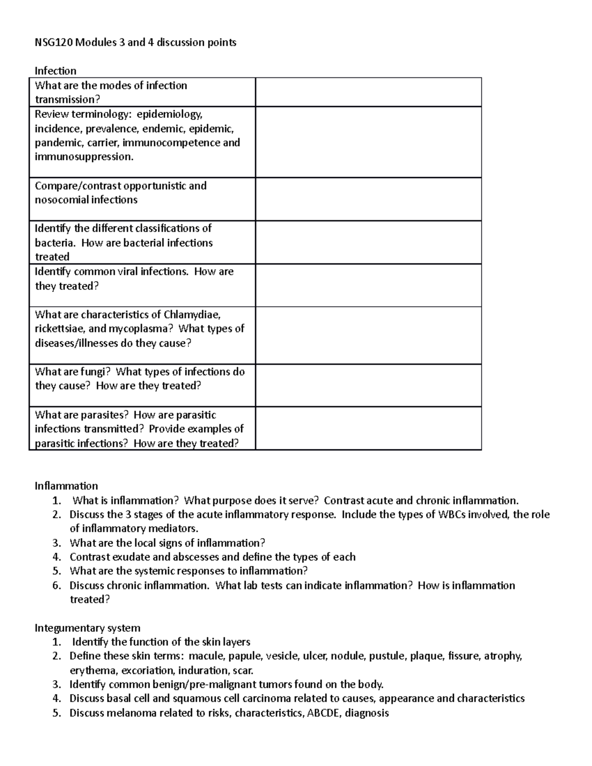 NSG120 Module 3 and 4 discussion pointswith columns - NSG120 Modules 3 ...