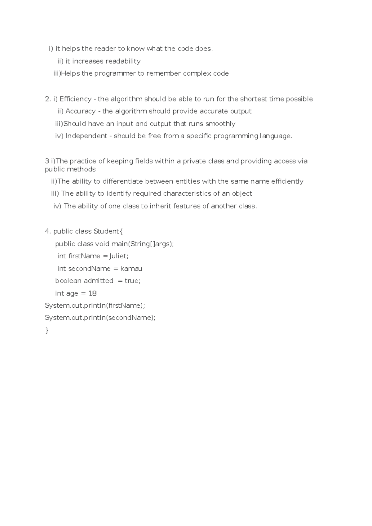 Java Java Programming Language I It Helps The Reader To Know What The Code Does Ii It