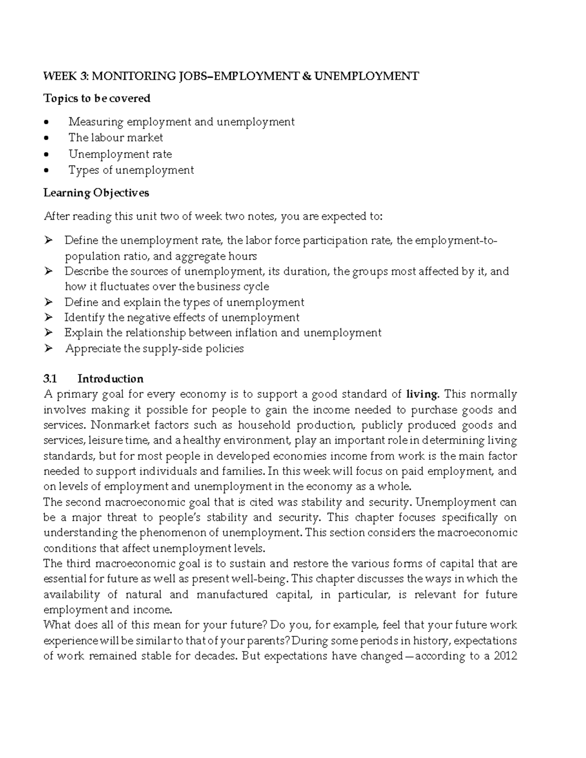 WEEK 4 - Monitoring Jobs-Employment and Unemployment - WEEK 3 ...